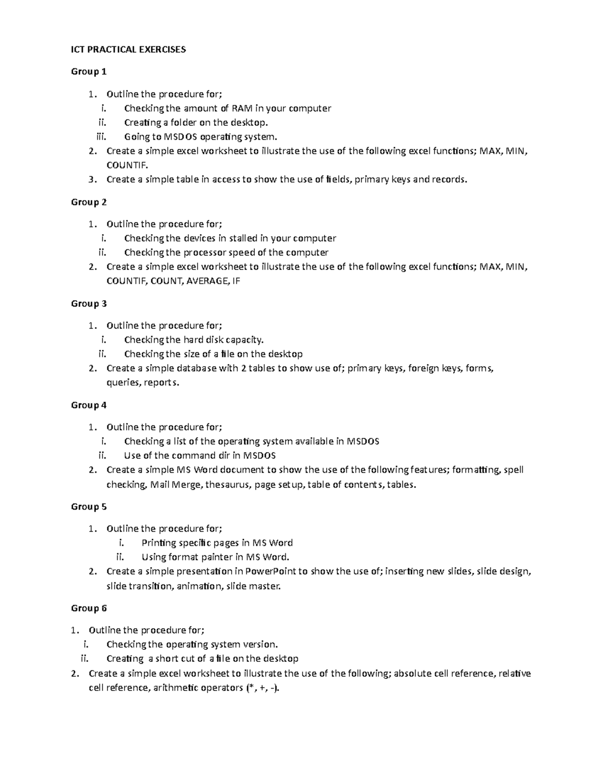 ICT practical Tasks - ICT IN AVIATION - ICT PRACTICAL EXERCISES Group 1 ...