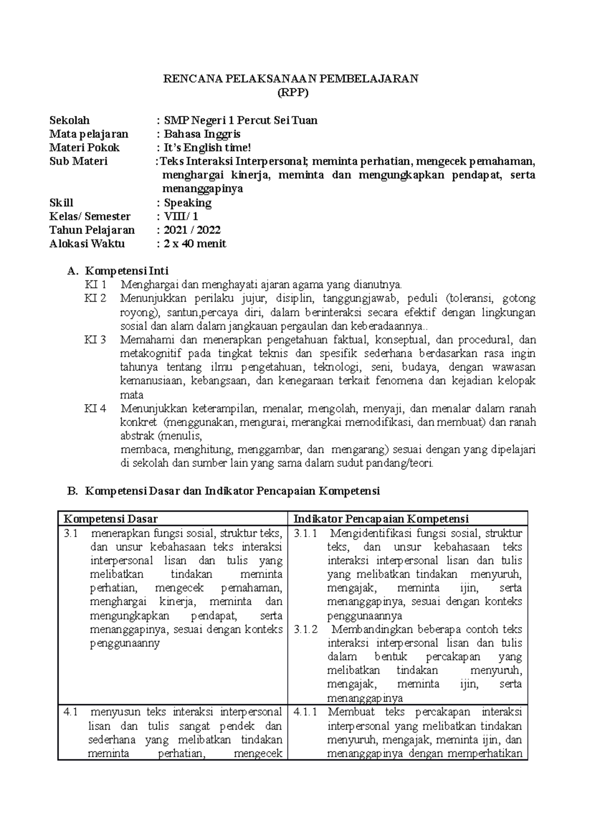 Rpp kd 3 - RPP - RENCANA PELAKSANAAN PEMBELAJARAN (RPP) Sekolah : SMP ...