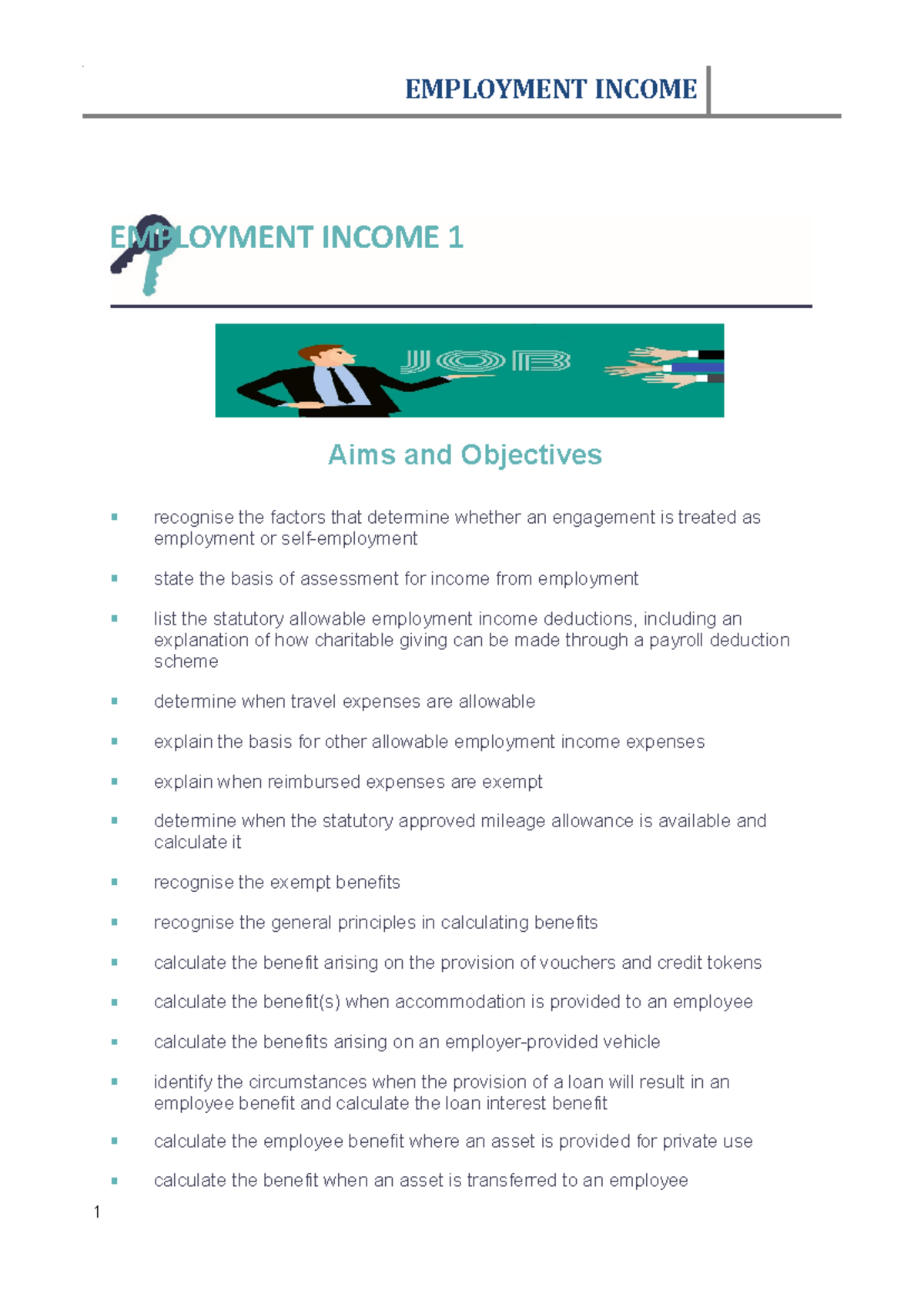 Lecture 4 Employment Income Answers (1) - EMPLOYMENT INCOME 1 Aims and ...