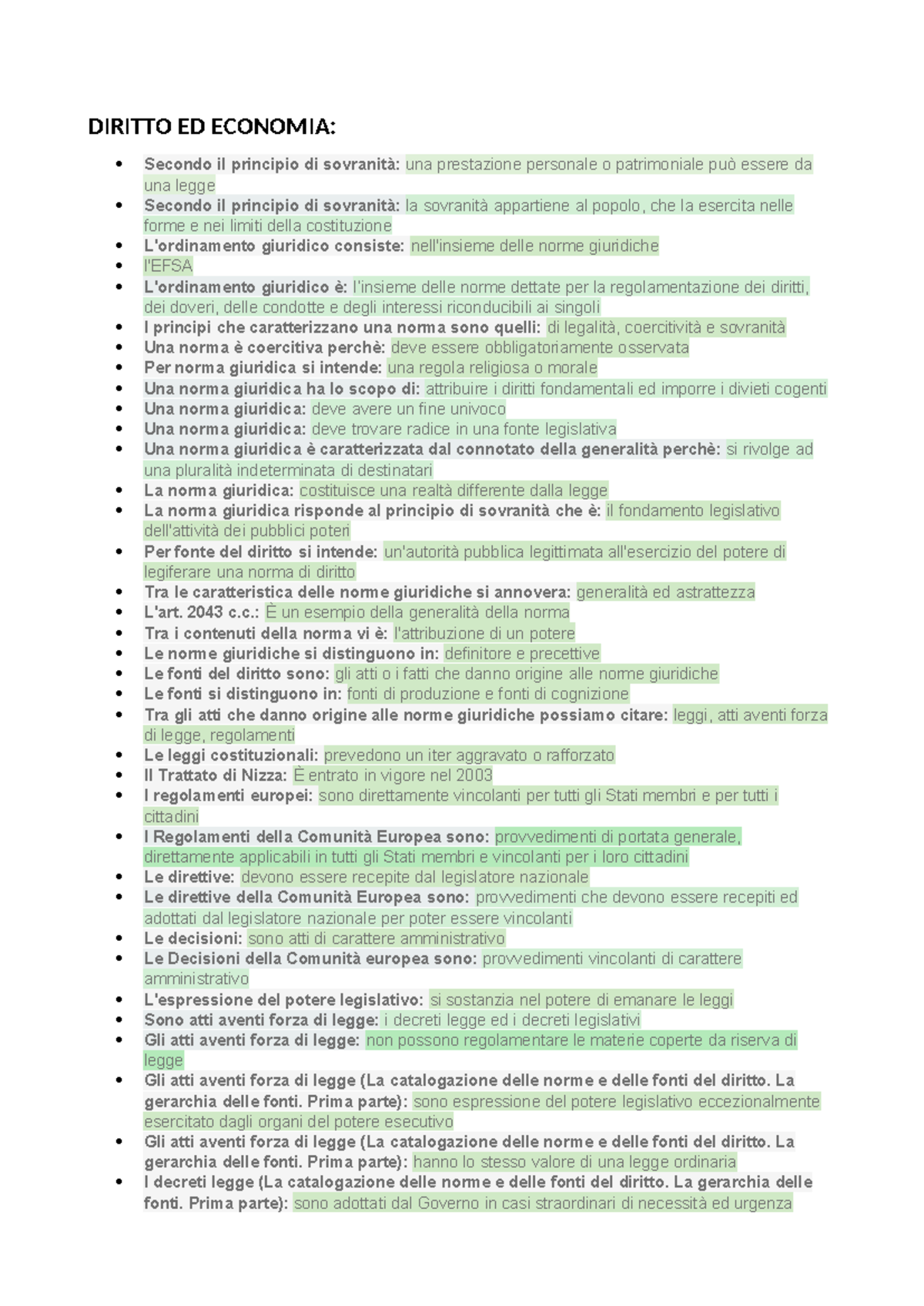 Diritto ED Economia - esame - DIRITTO ED ECONOMIA: Secondo il principio ...