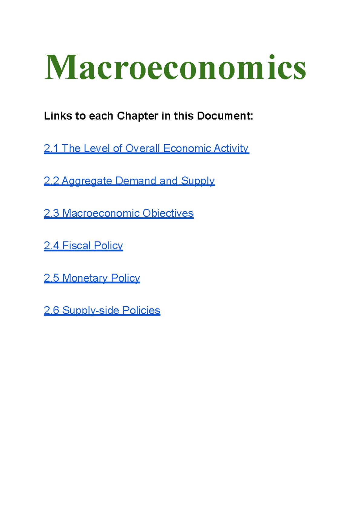 Macroeconomics Notes - Macroeconomics Links to each Chapter in this ...