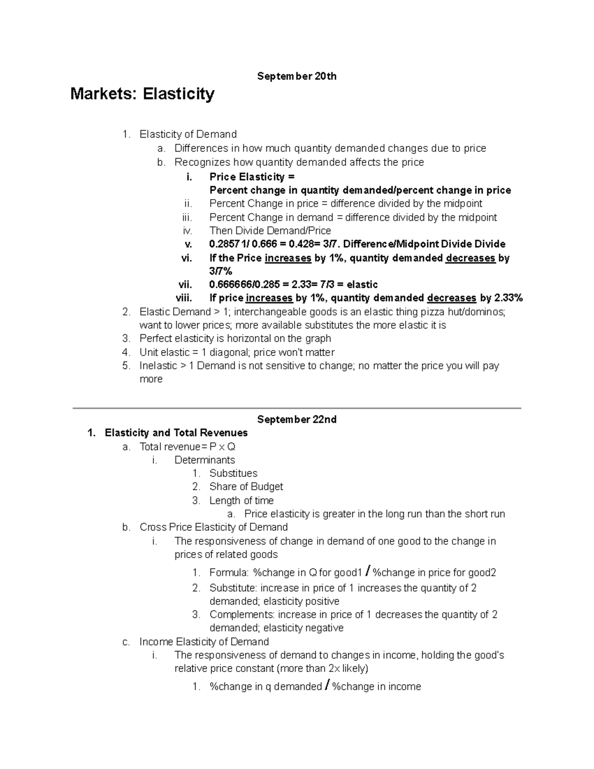 Economics module 4 - September 20th Markets: Elasticity Elasticity of ...
