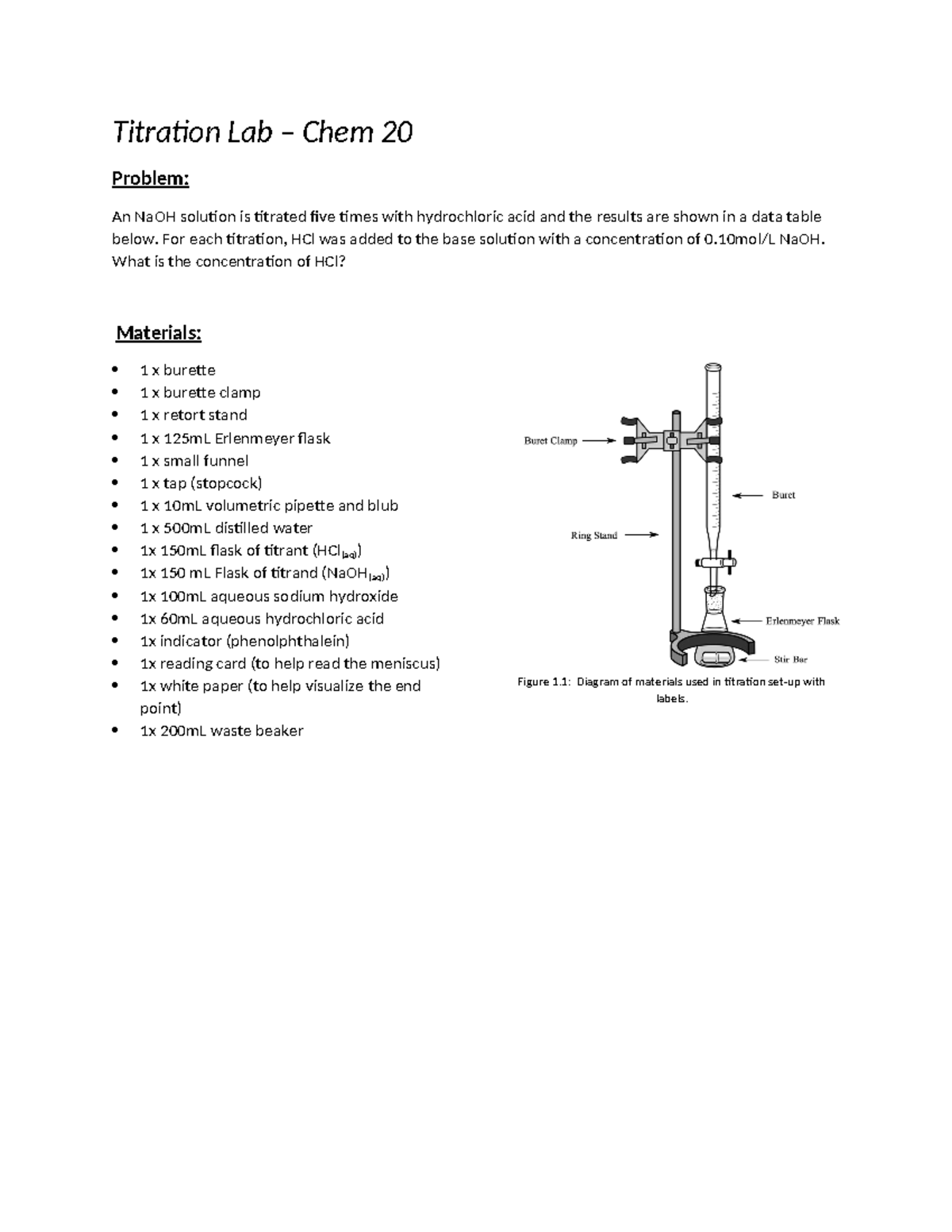 Titration Lab - For each titration, HCl was added to the base solution ...