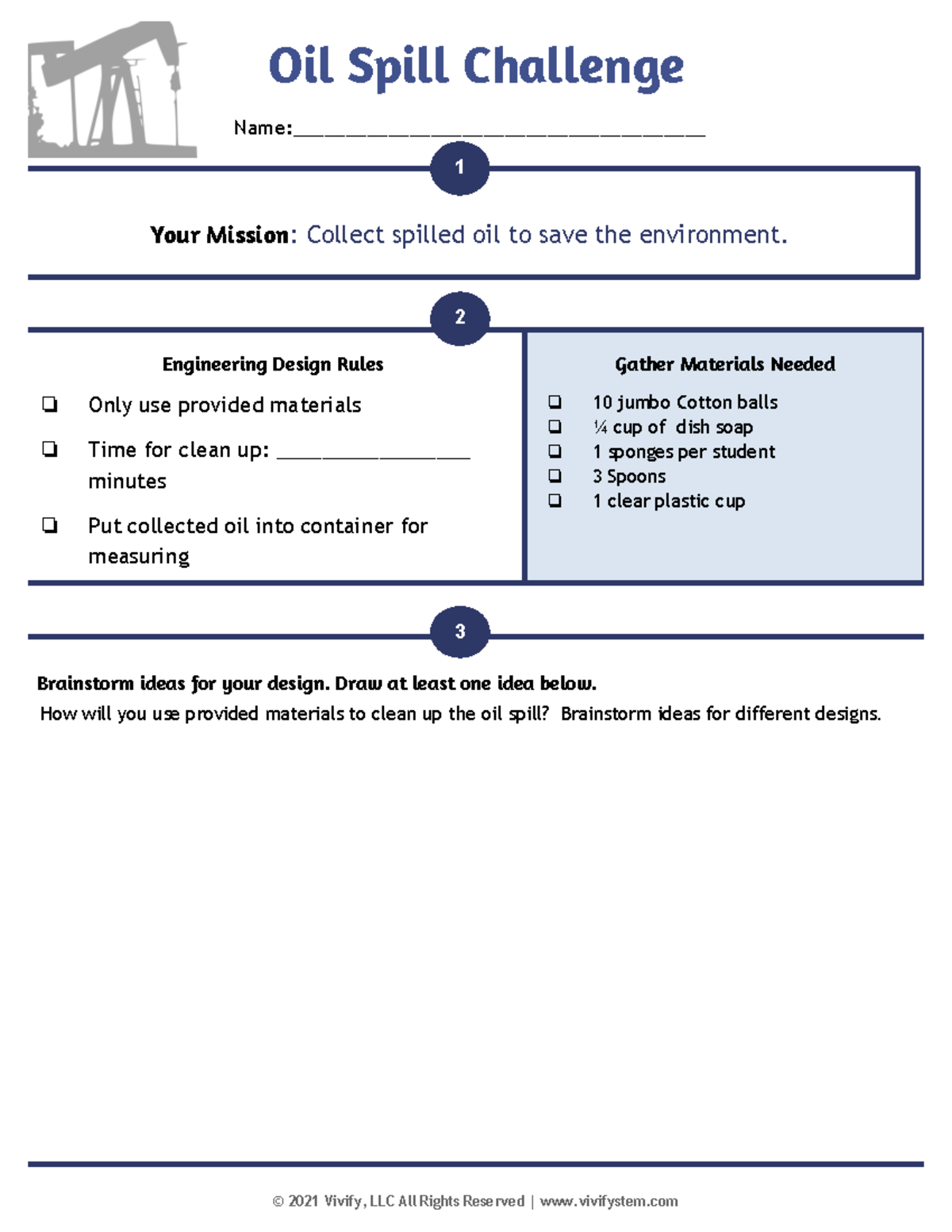 Oil Spill student worksheet - © 2021 Vivify, LLC All Rights Reserved ...