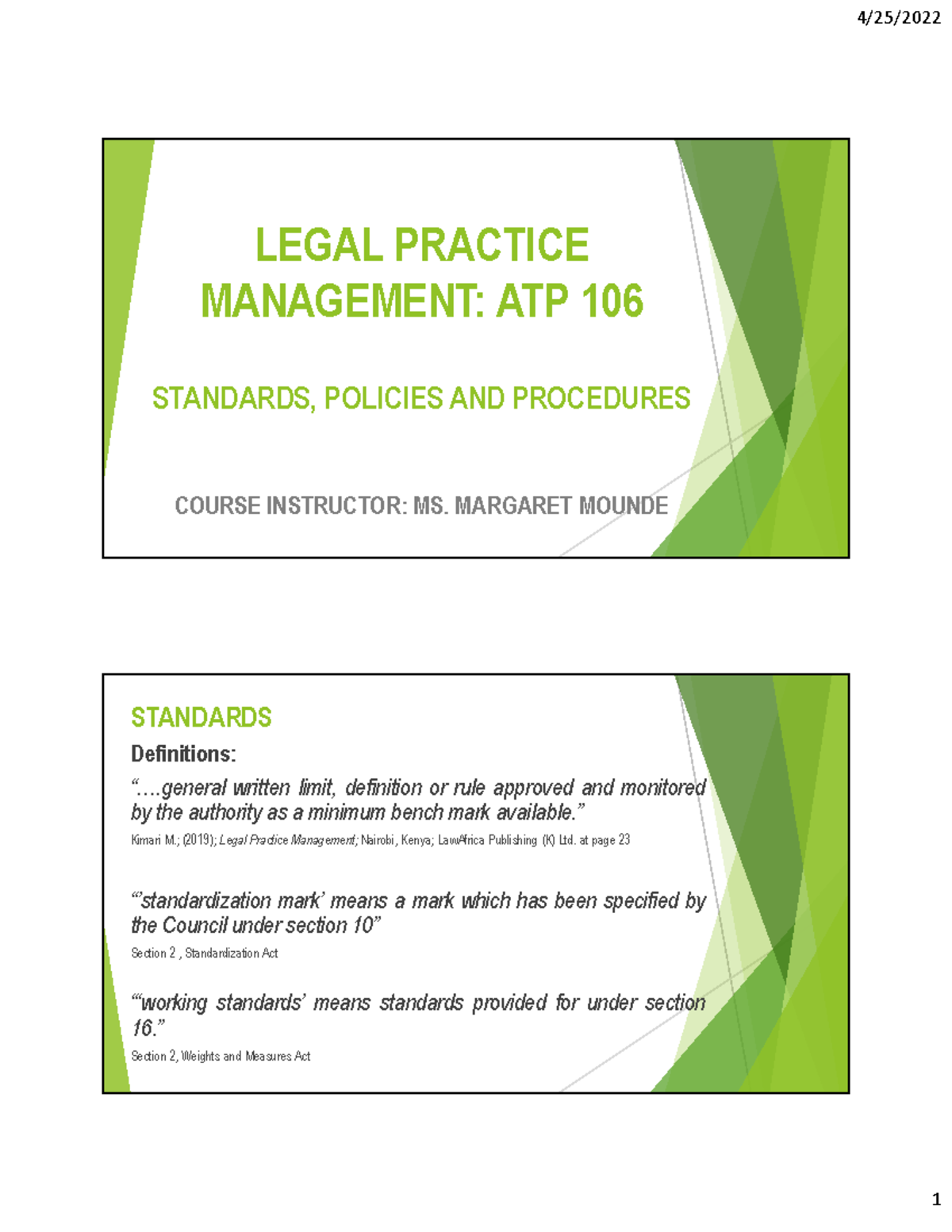 6. Standards, Policies AND Procedures - LEGAL PRACTICE MANAGEMENT: ATP ...