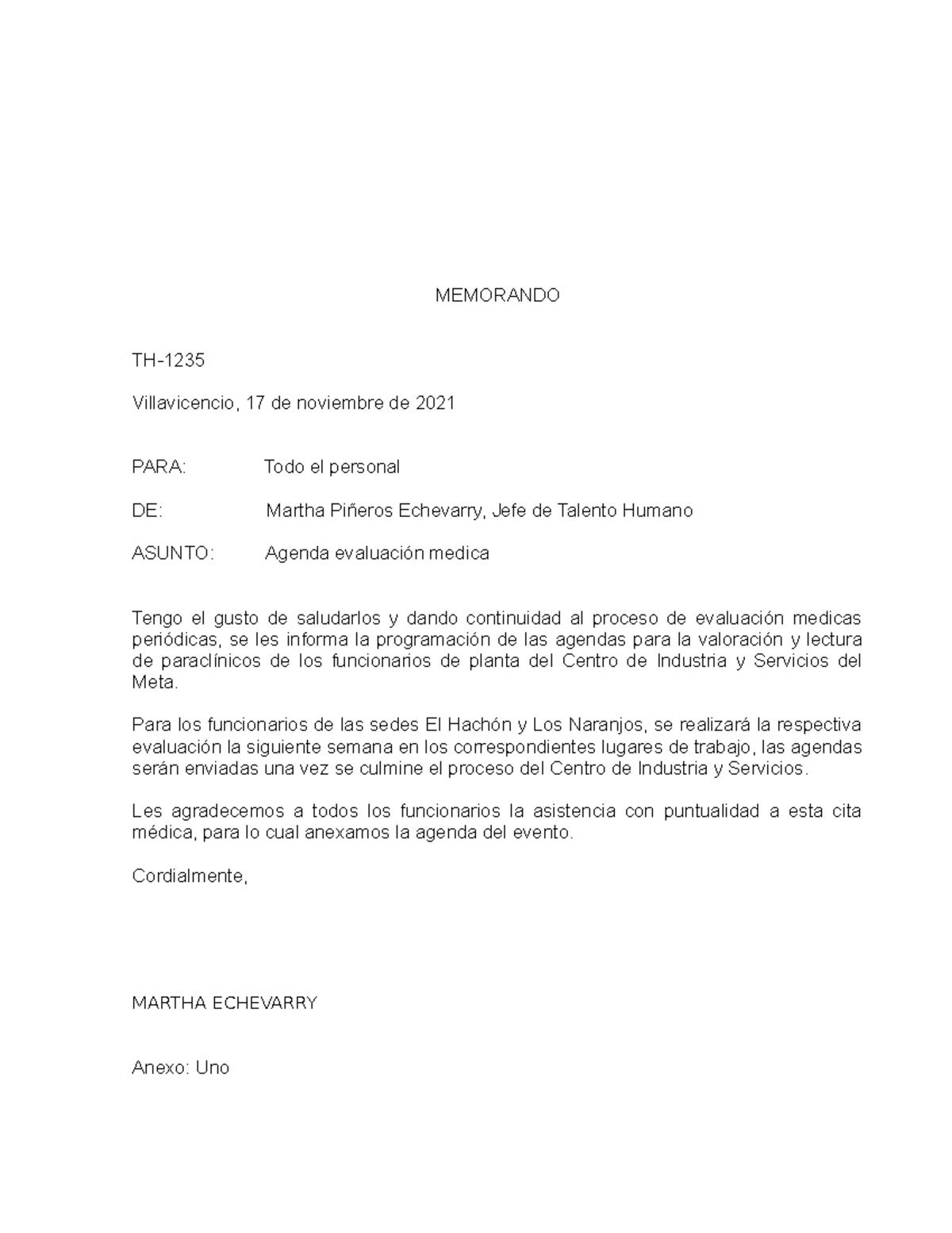 Memorando NTC - trabajo informativo de cartas para las empresas ...