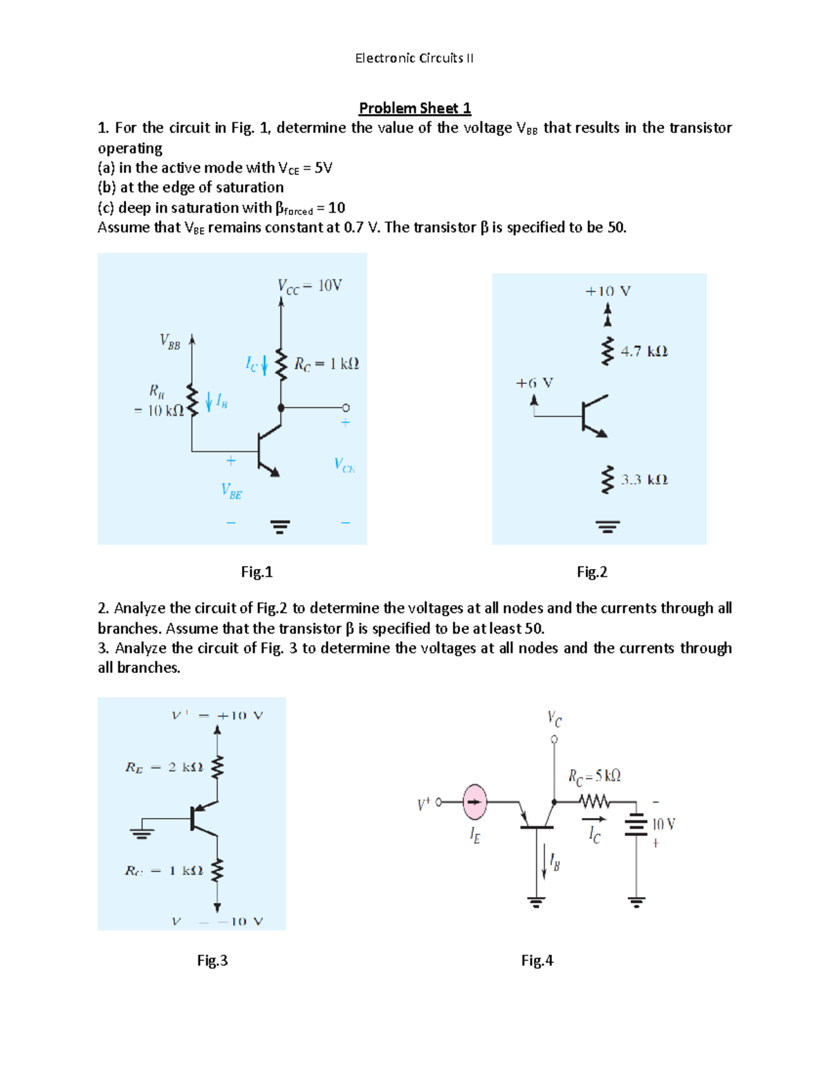 Problem Sheet 1 ECII - Electronic Circuits II Problem Sheet 1 1. For ...