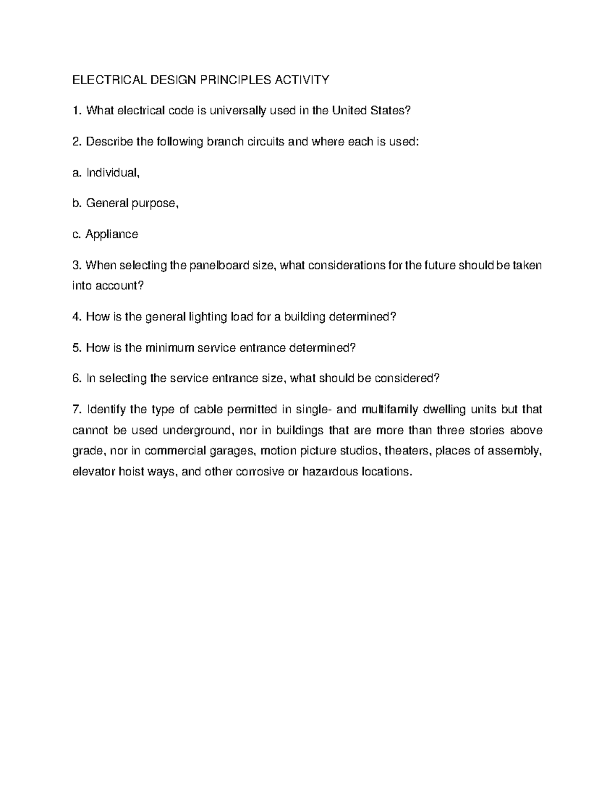 Electrical Design Principles Activity - ELECTRICAL DESIGN PRINCIPLES ...