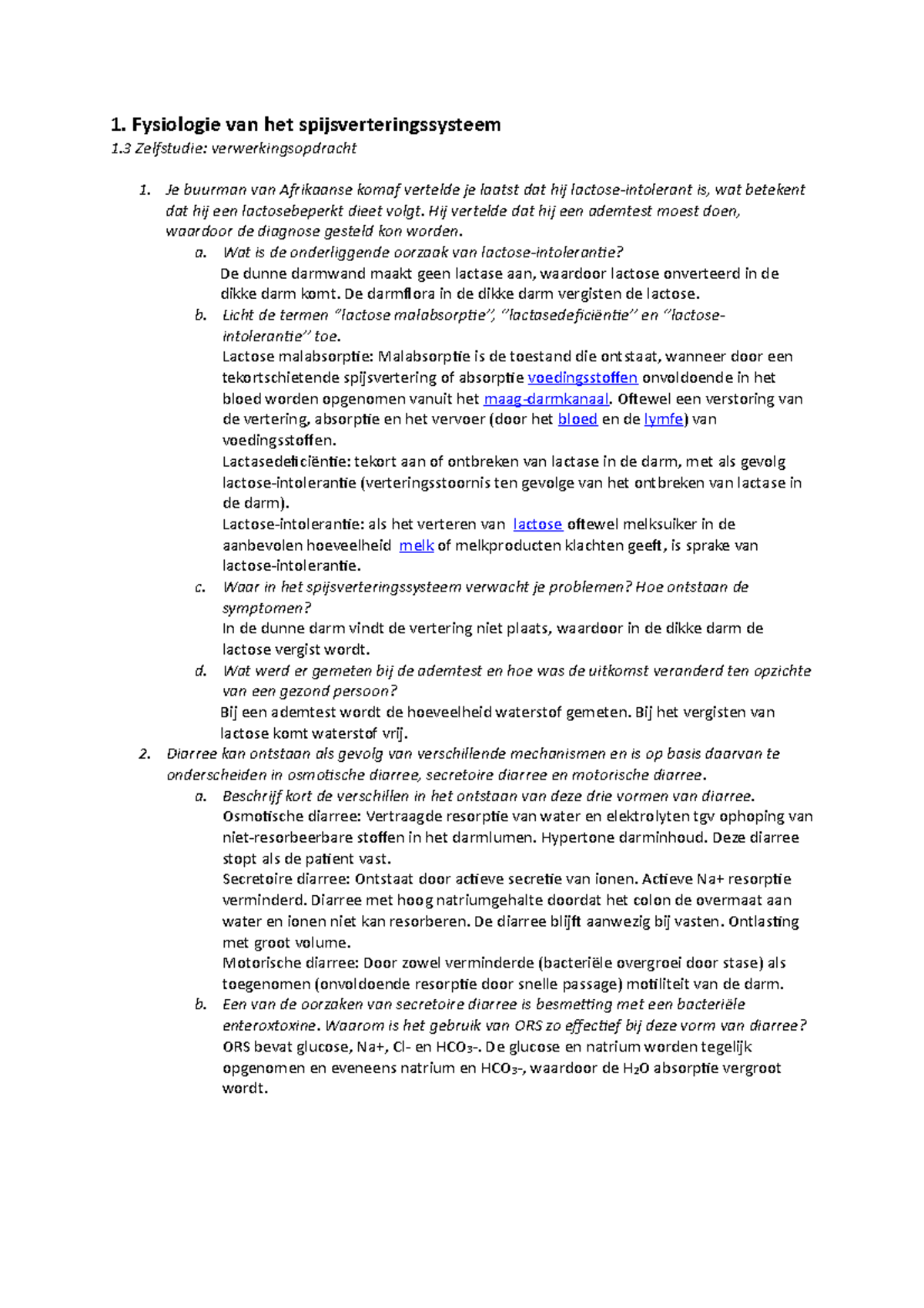 1.3 Zelfstudie verwerkingsopdracht - 1. Fysiologie van het ...