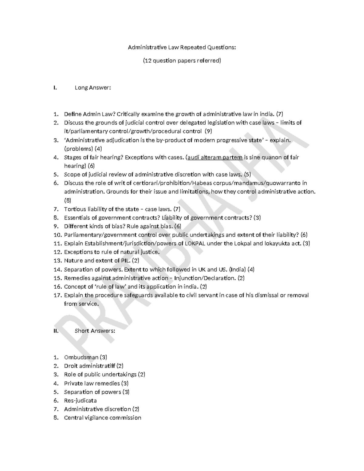 Administrative Law Repeated Questions - Long Answer: Define Admin Law ...