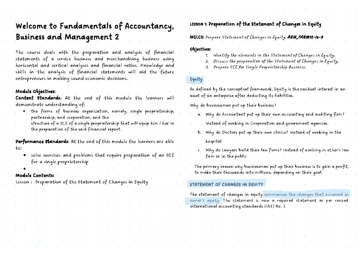 FABM2 notes-3-1A - Welcome to Fundamentals of Accountancy, Business and ...