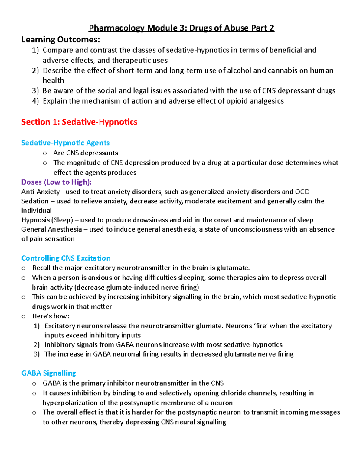PHAR 100 Module 3 - Lecture notes 3 - Pharmacology Module 3: Drugs of ...