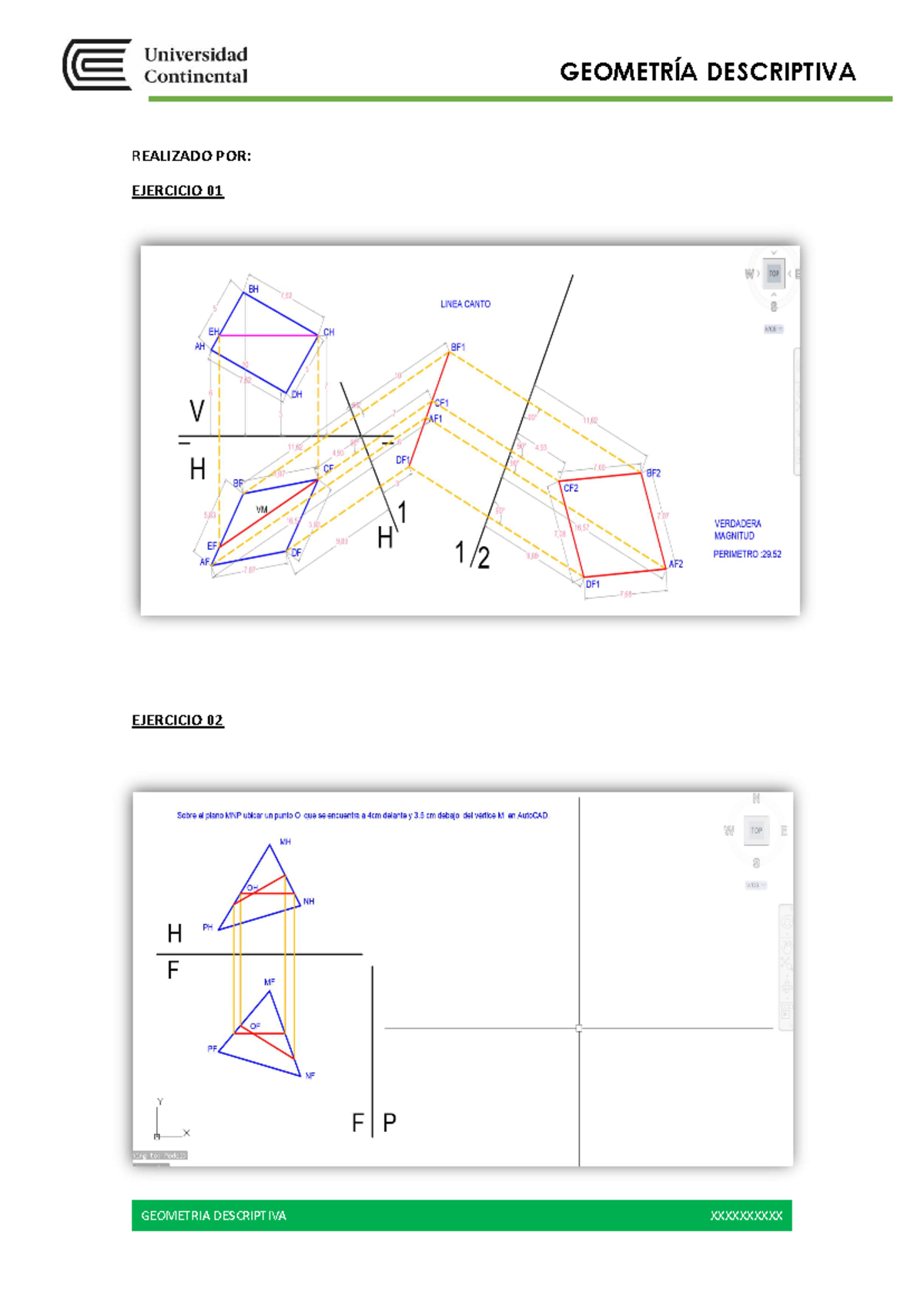 Practica GEO - Geométria descriptiva - GEOMETRIA DESCRIPTIVA XXXXXXXXXX GEOMETRÍA DESCRIPTIVA ...