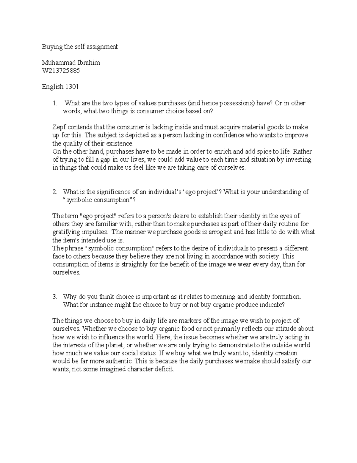 Buying the self assignment - Buying the self assignment Muhammad ...