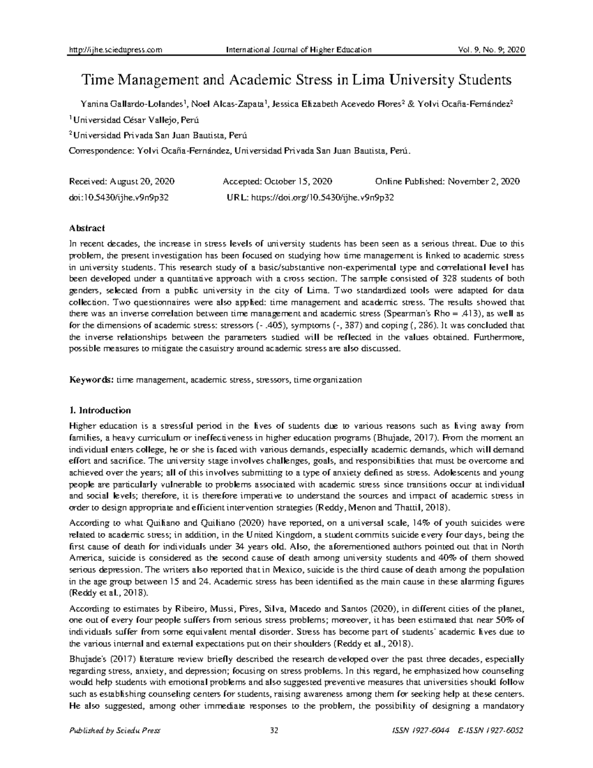 Time Management and Academic Stress in Lima University Students ...