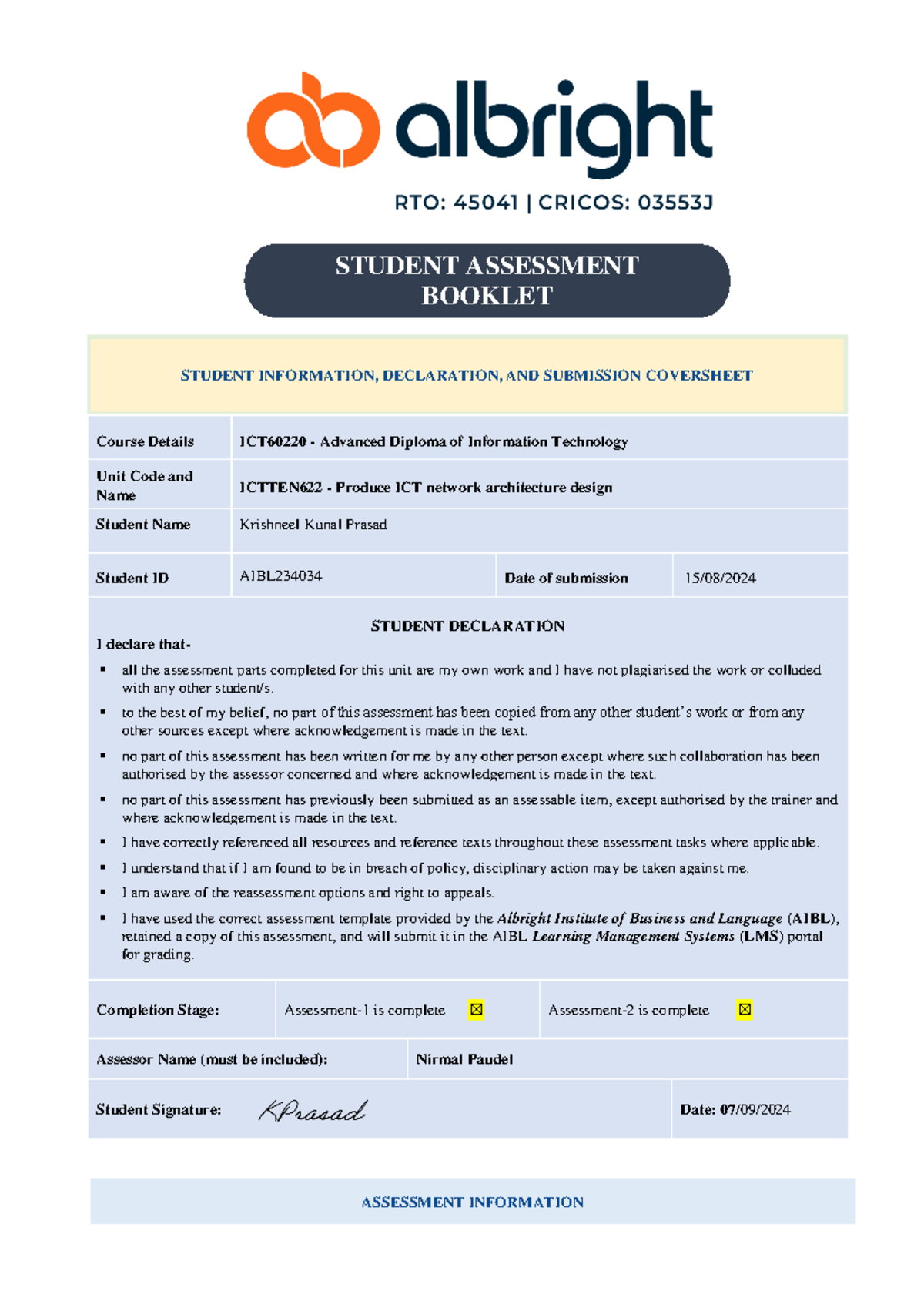 Ictten 622 Student Assessment AIBL234034 Krishneel Kunal Prasad ...