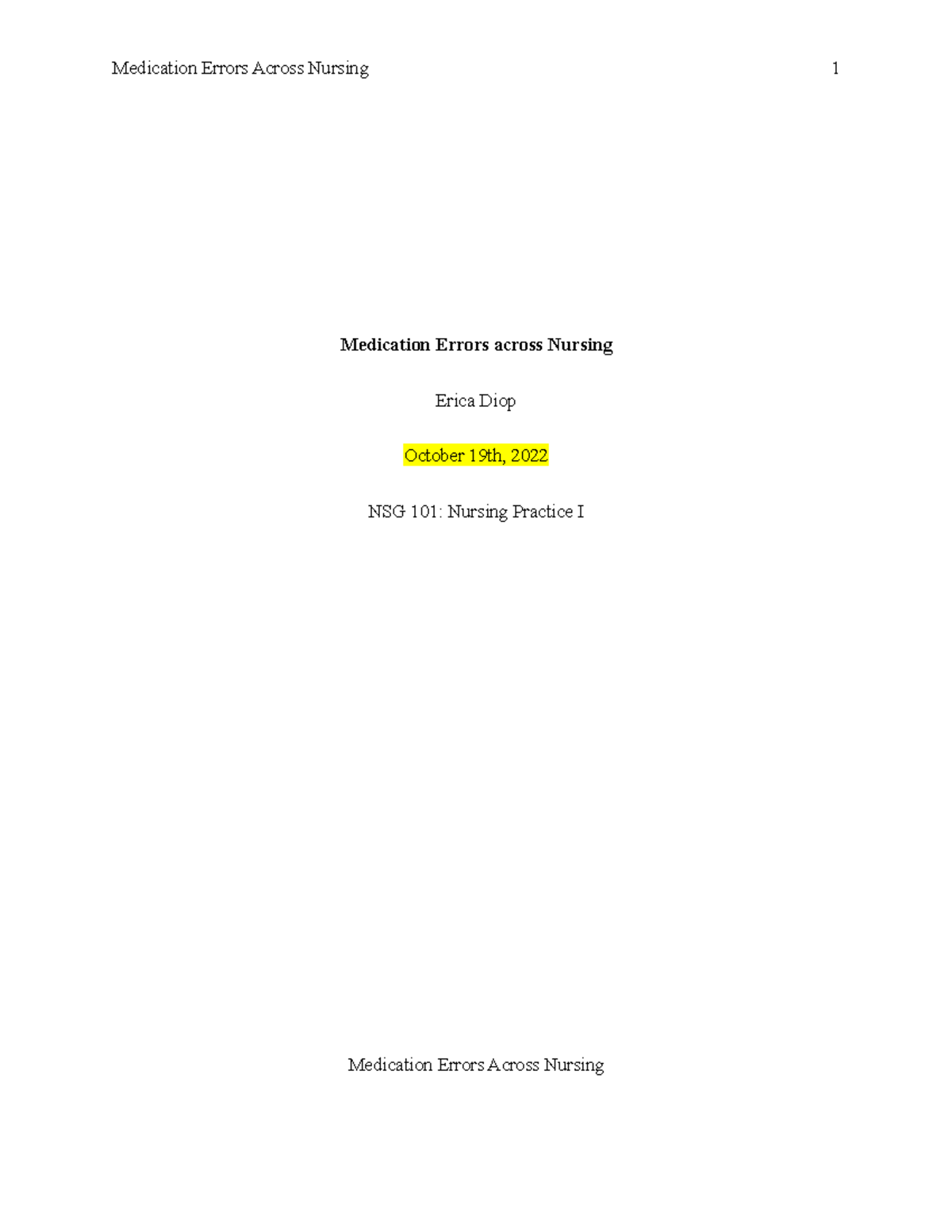 APA Example - richey - Medication Errors Across Nursing 1 Medication ...