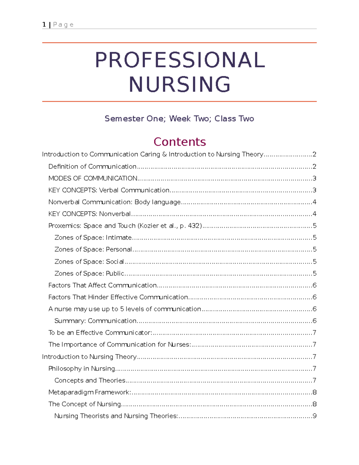 Professional Nursing Week Two Semester One Class Two - PROFESSIONAL ...
