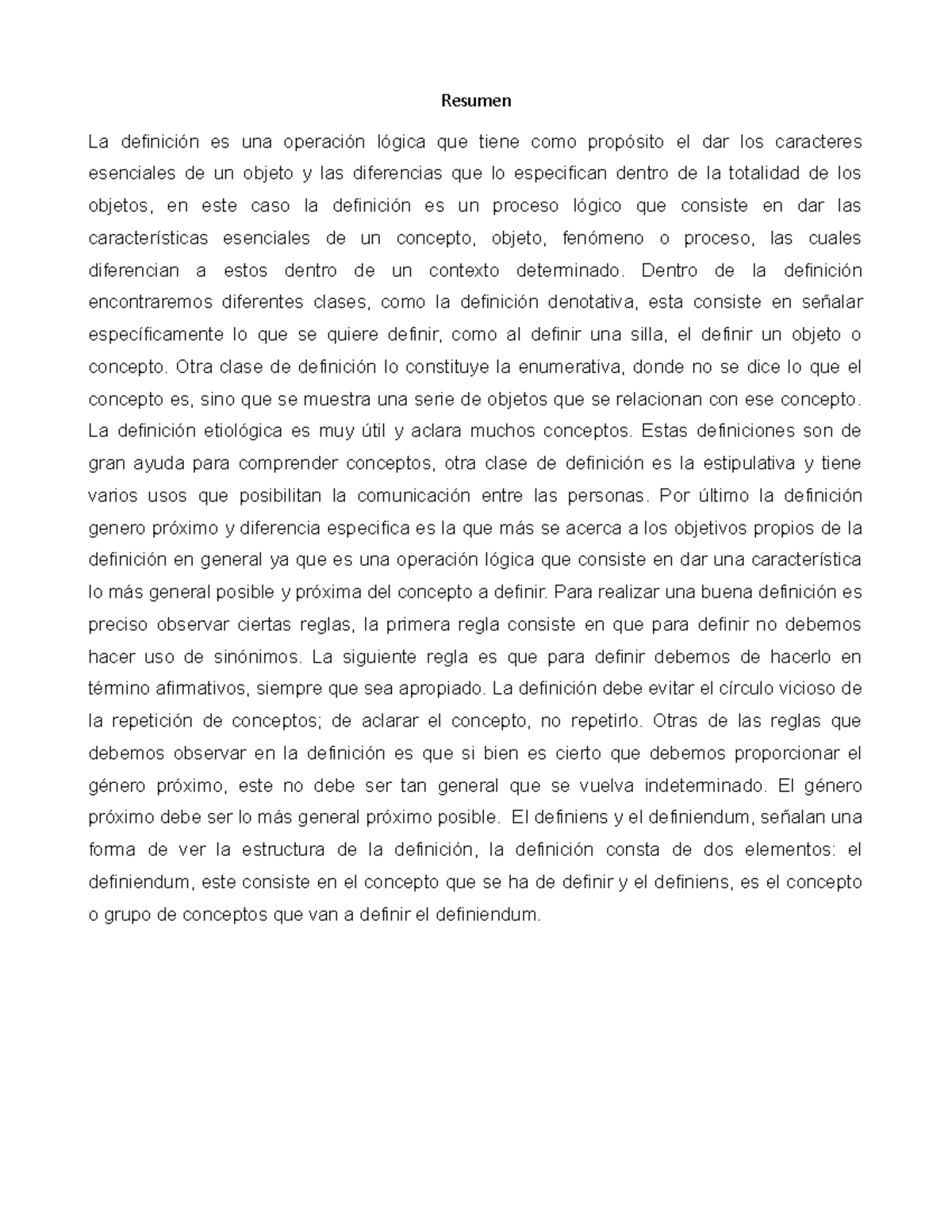 Resumen definicion logica formal - Resumen La definición es una ...