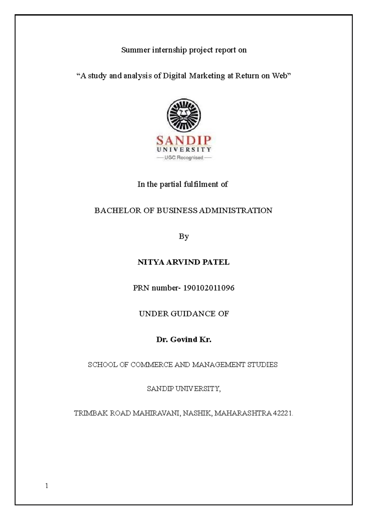 SIP Final - Summer Internship Program Notes - Summer internship project ...