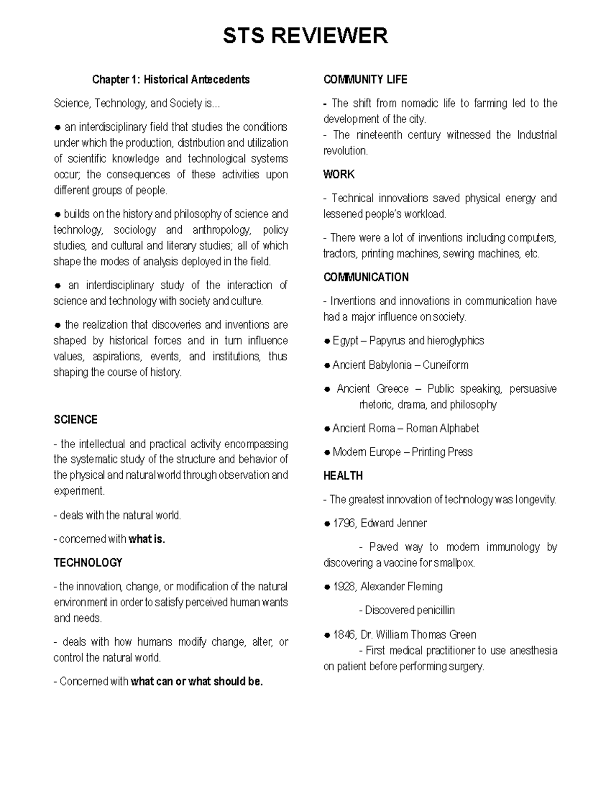 STS Reviewer - STS REVIEWER Chapter 1: Historical Antecedents Science ...