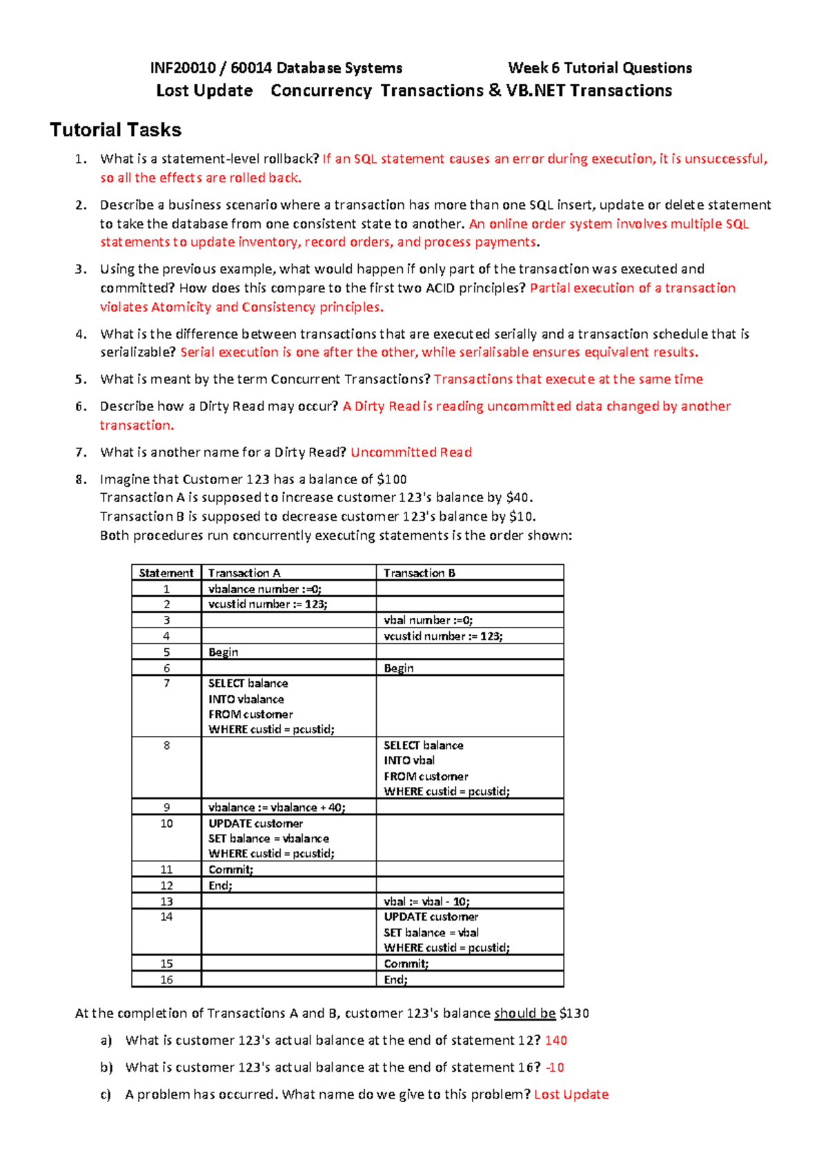 inf20010 database systems tut 6 - INF20010 / 60014 Database Systems Week 6 Tutorial Questions ...