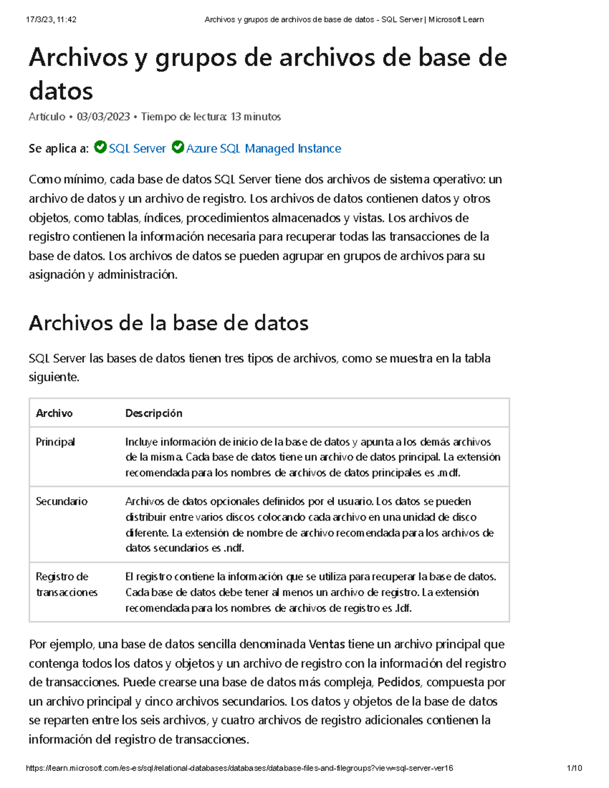 Archivos y grupos de archivos de base de datos - SQL Server Microsoft ...