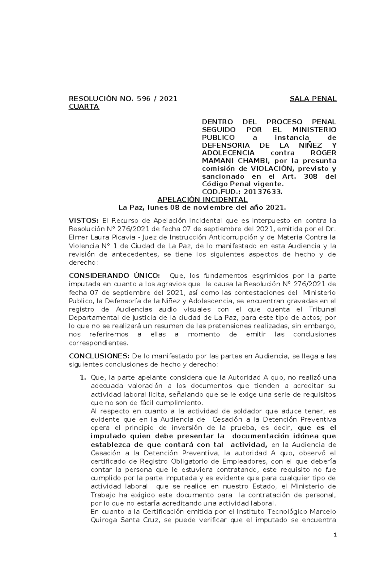 596 2021 Medida Cautelar Mamani Chambi Roger Resolución No 596