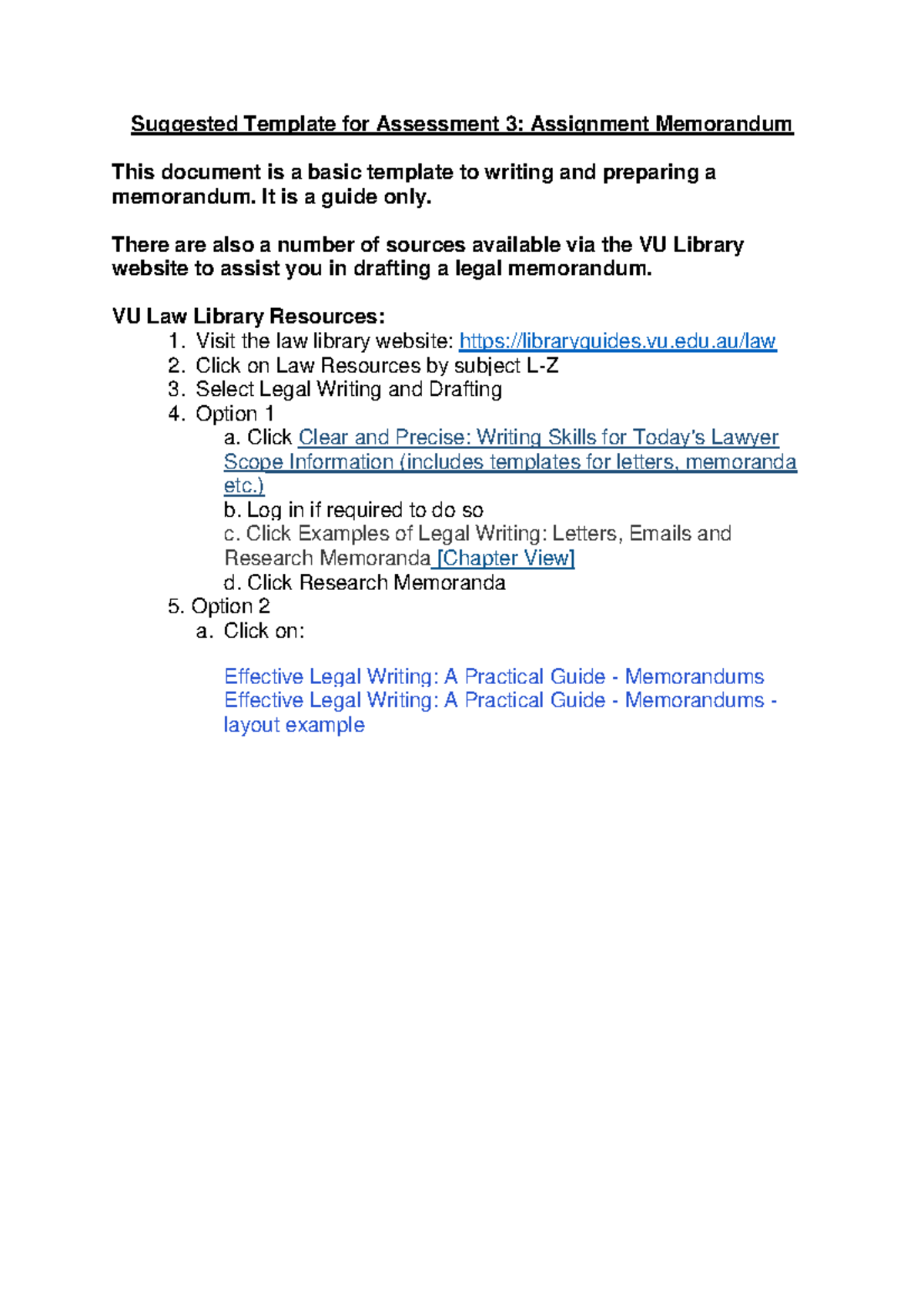 Memorandum of Advice Template - Suggested Template for Assessment 3 ...