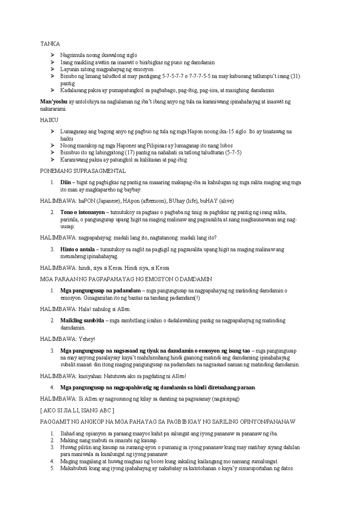 Filipino-reviewer-1st - TANKA Nagsimula noong ikawalong siglo Isang ...