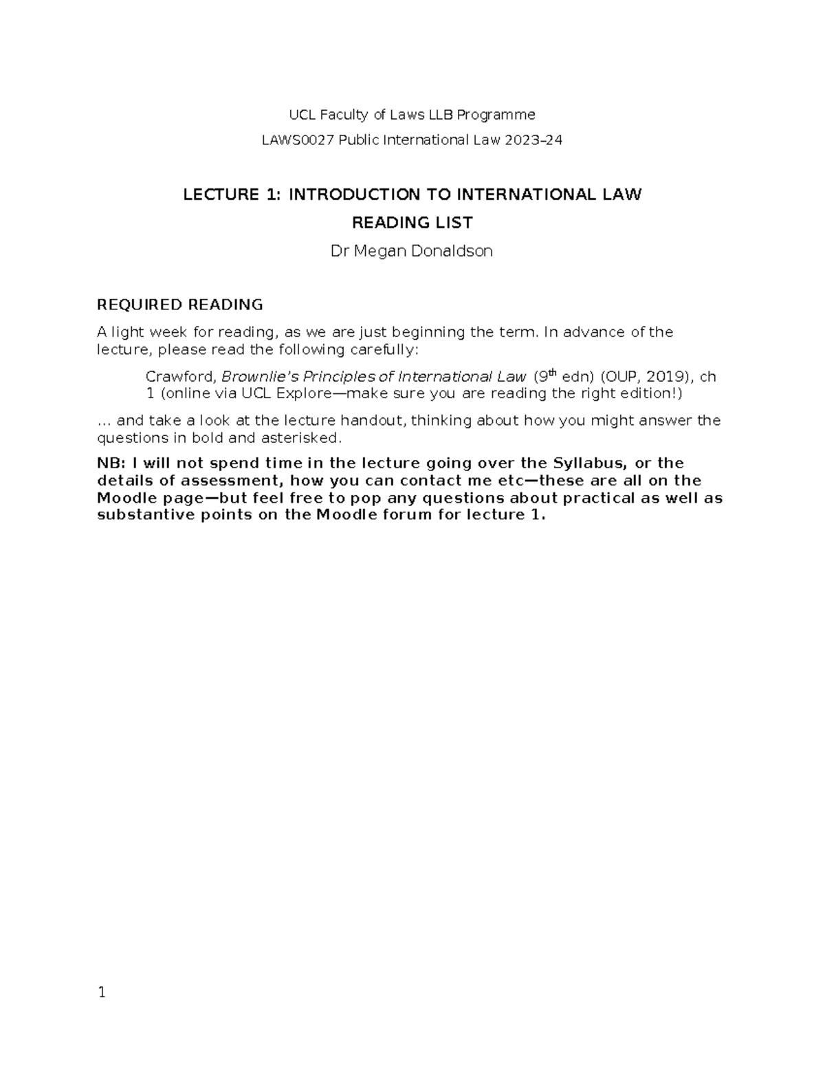 2023–24 Introduction to International Law Reading List - UCL Faculty of ...