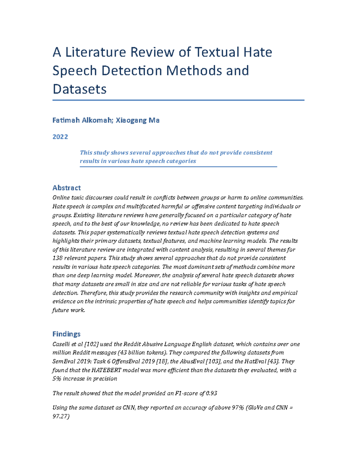 A Literature Review of Textual Hate Speech Detection Methods and ...