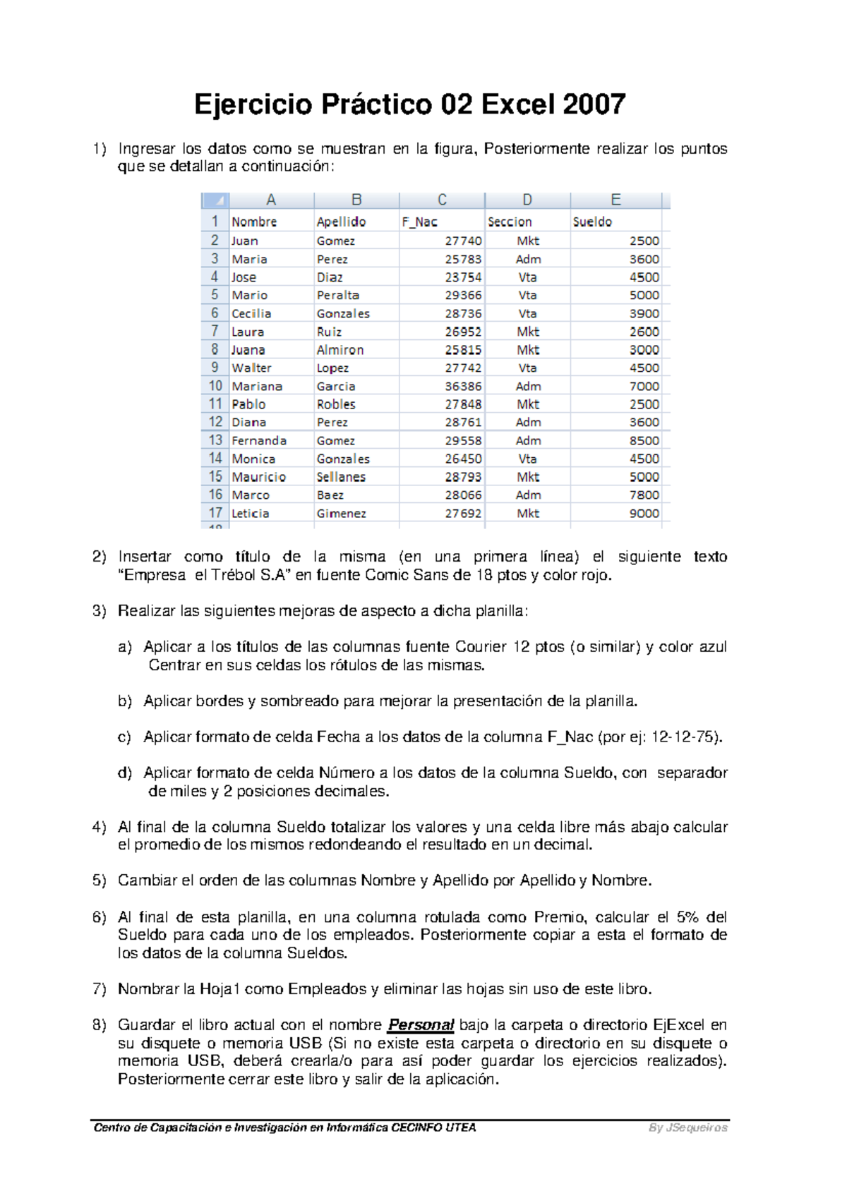 Ejercicio excel Practica, excel basico - Centro de Capacitación e ...