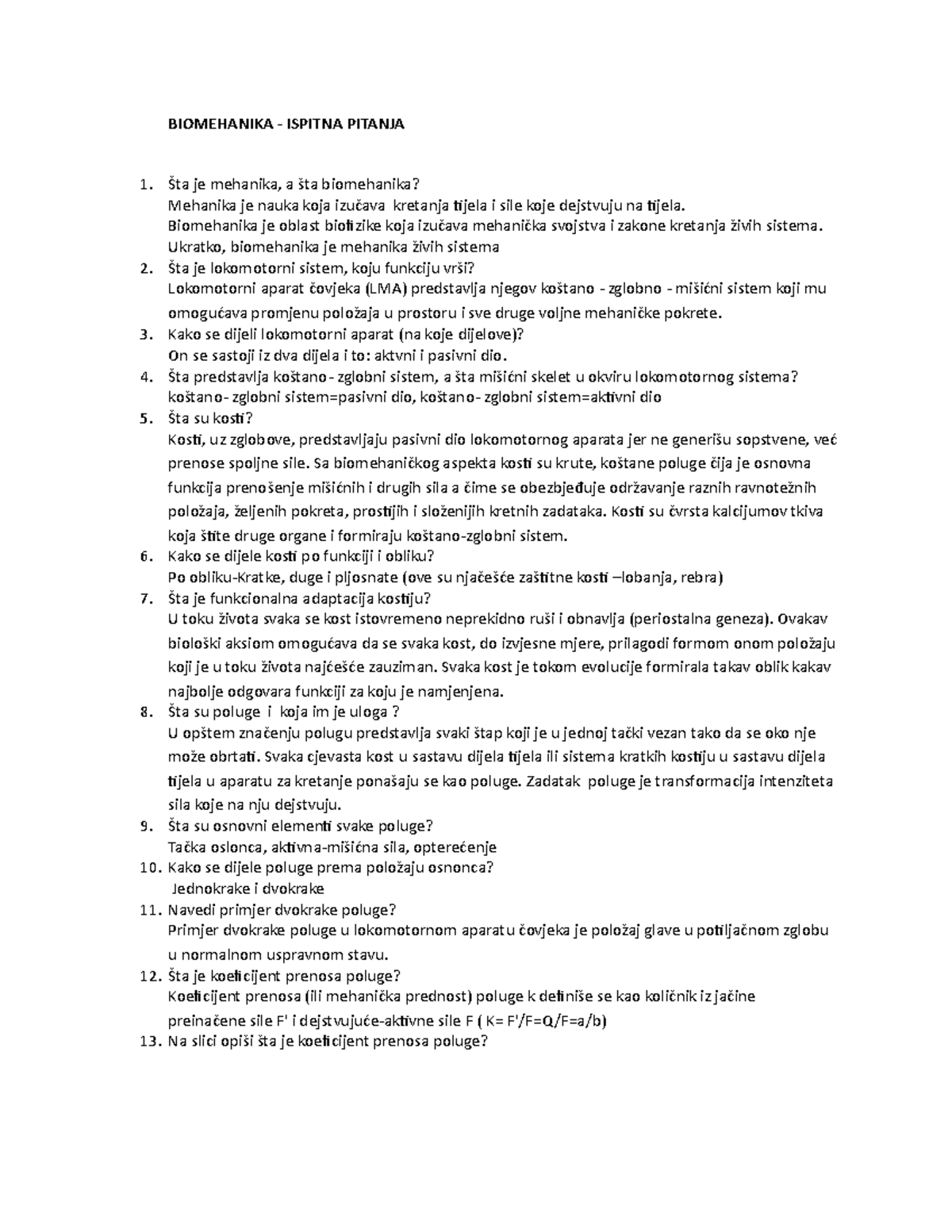 Pitanja 2 pdf free - Jskakamka - BIOMEHANIKA - ISPITNA PITANJA Šta je mehanika, a šta ...