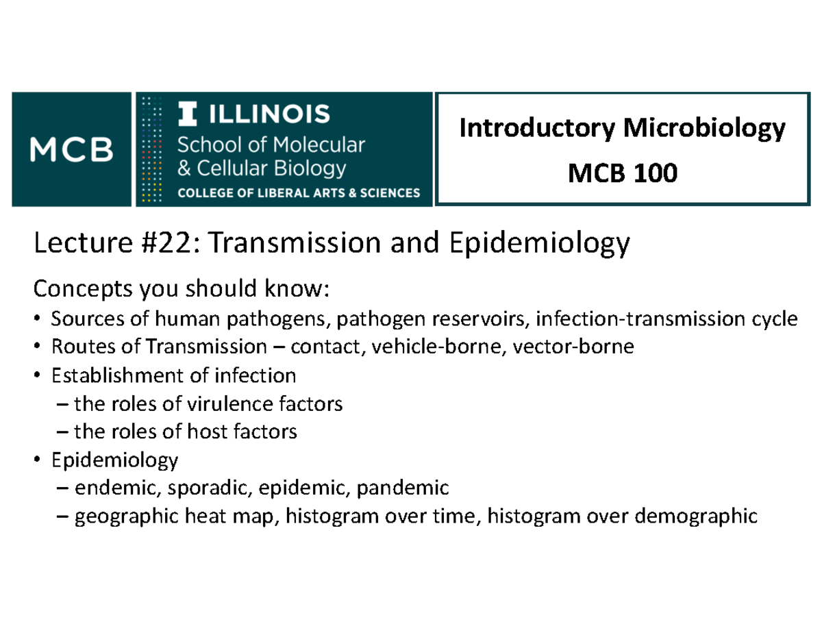 Lecture 22 Transmission Epidemiology Final - Introductory Microbiology ...