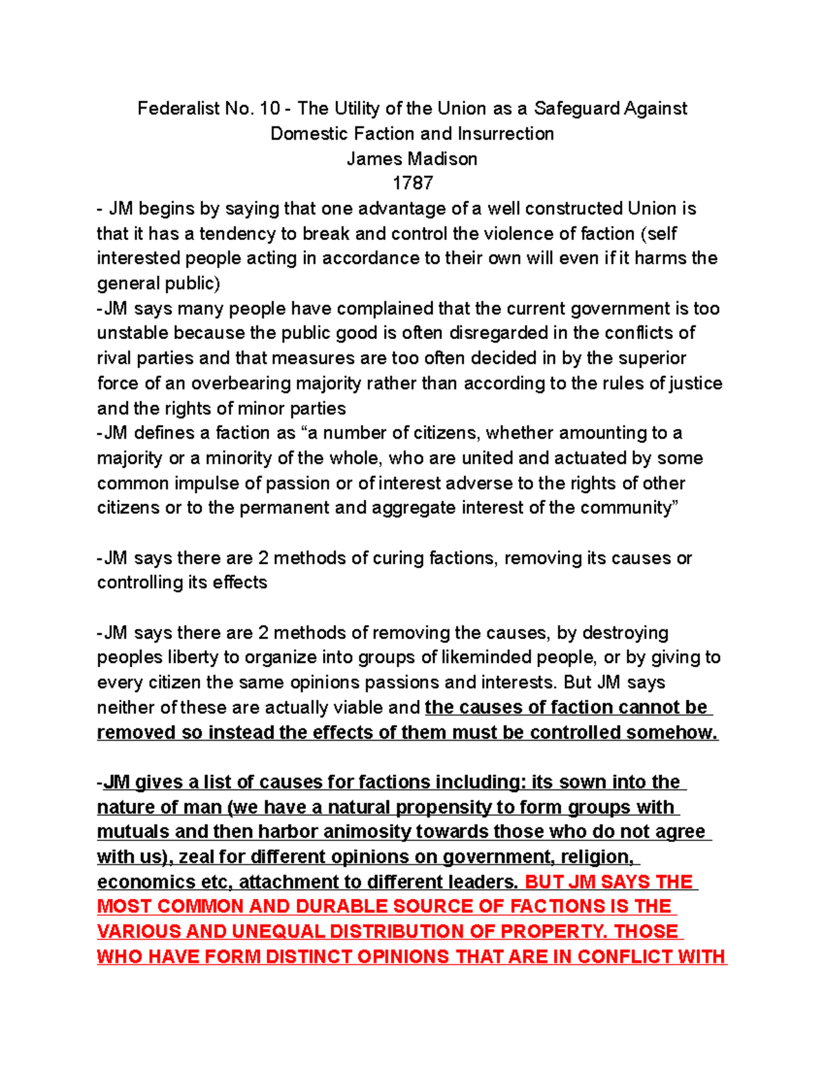 Federalist No. 10 - The Utility of the Union as a Safeguard Against ...