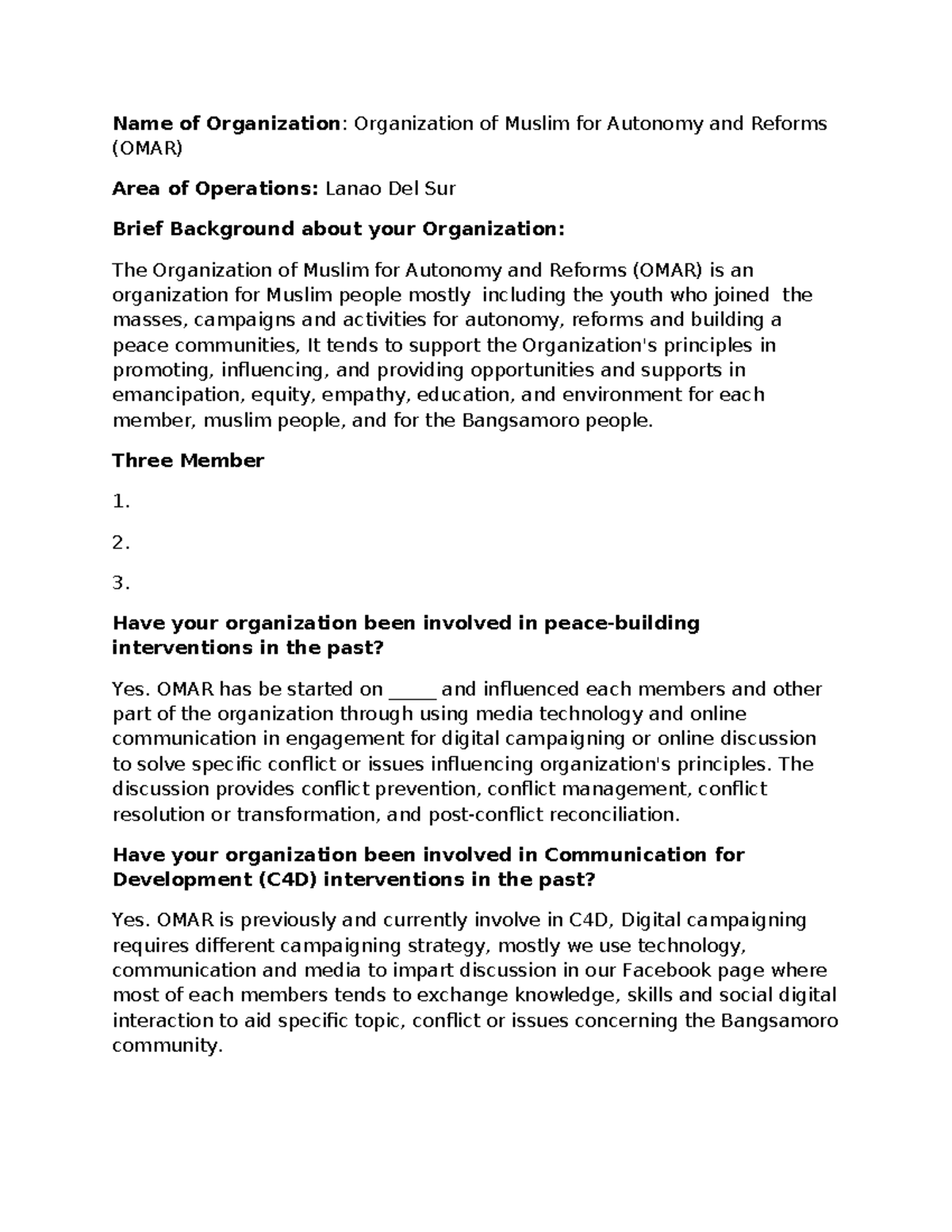 OMAR Draft - Educ - Name of Organization: Organization of Muslim for ...
