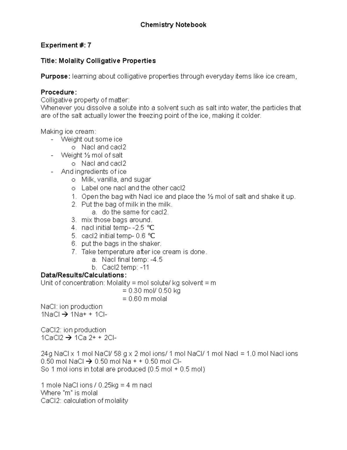 Chemistry Notebook Template-1 - Chemistry Notebook Experiment #: 7 ...