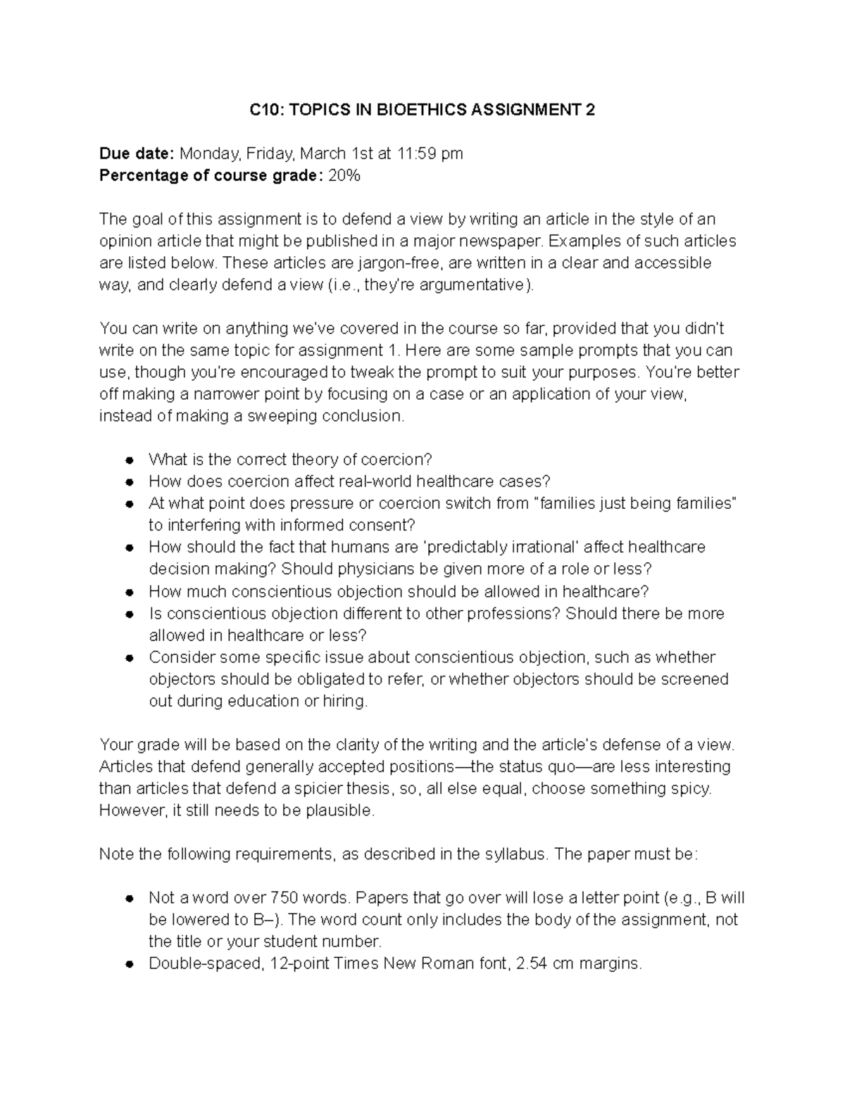 Phlc10-assign 2 instructions - C10: TOPICS IN BIOETHICS ASSIGNMENT 2 ...