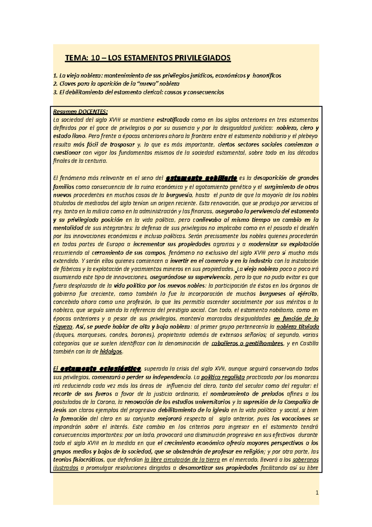10 LOS Estamentos Privilegiados - TEMA: 10 – LOS ESTAMENTOS ...