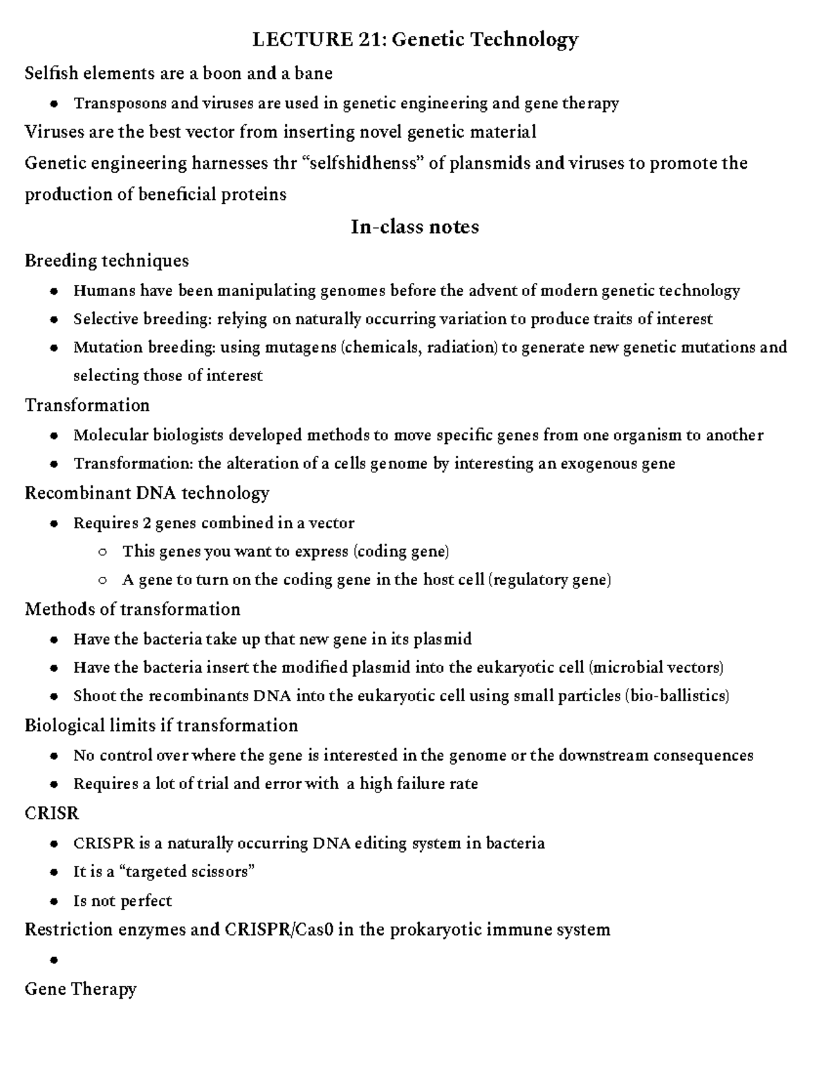 Lecture 21 - BIOL 1001 - the U of M - Studocu