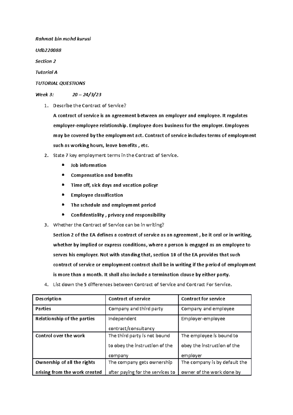 Law tutorial 3 - Rahmat bin mohd kurusi Udb Section 2 Tutorial A ...