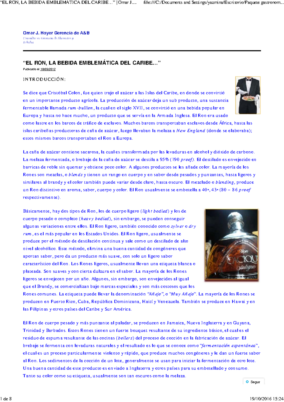 “EL RON, LA Bebida Emblemática DEL Caribe…” Omar J - “EL RON, LA BEBIDA ...