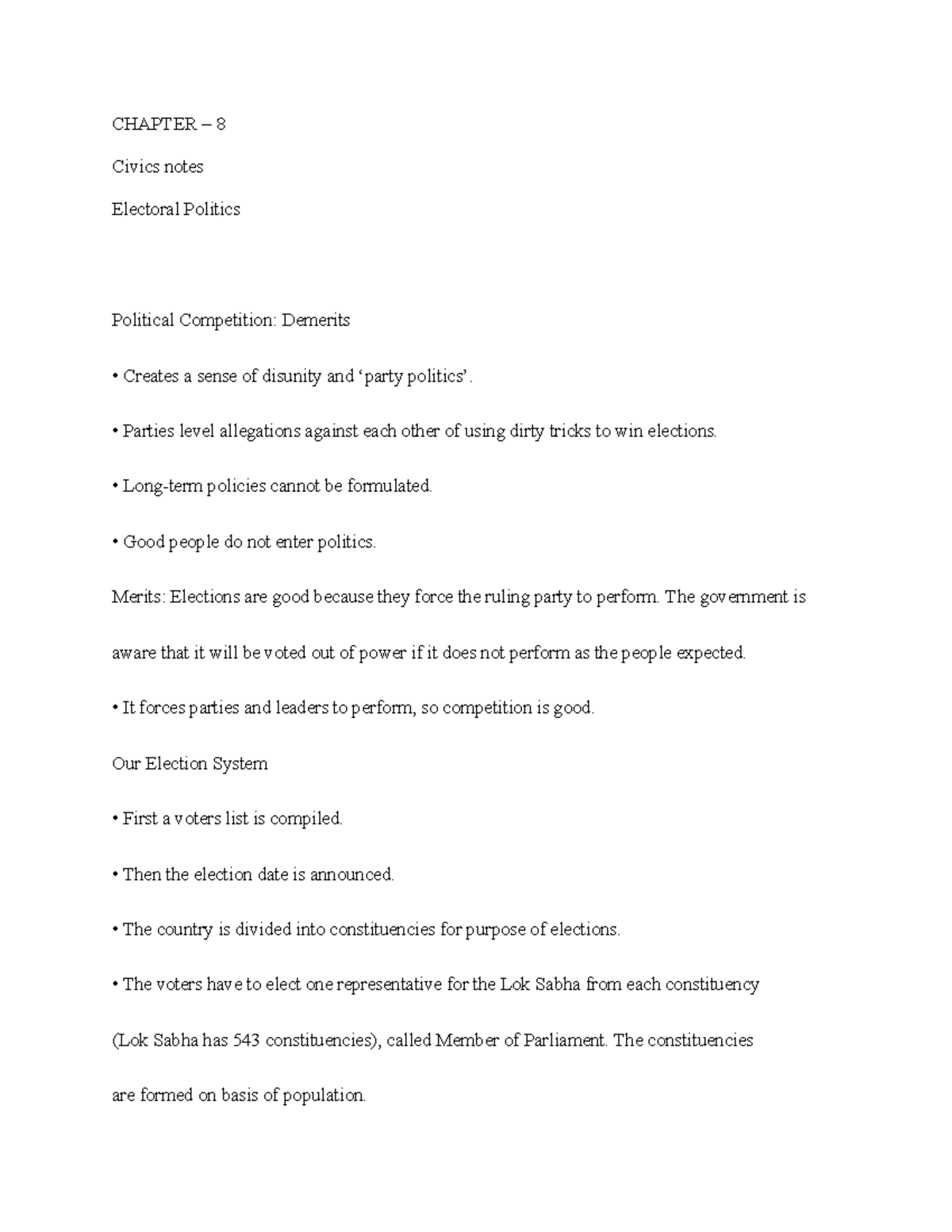 Chapter – 4 Civics Notes 2 - CHAPTER – 8 Civics notes Electoral ...