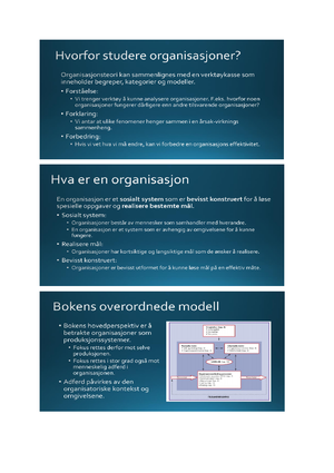 Kapittel 1 - Notater - Kapittel 1 Hva organisasjoner gjør Hva er en organisasjon? Organisere kan ...