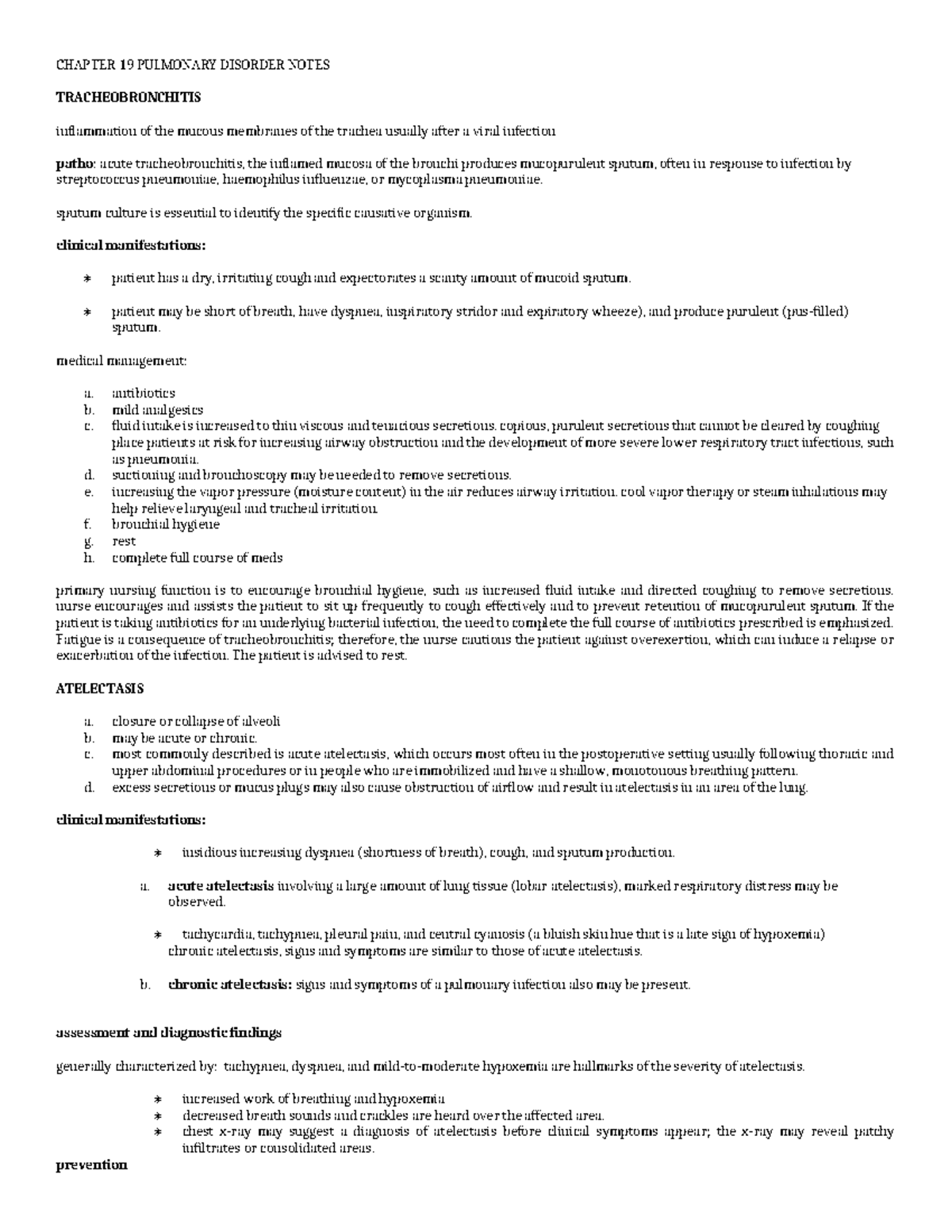 Chap 19 pulmonary disorders notes - CHAPTER 19 PULMONARY DISORDER NOTES ...