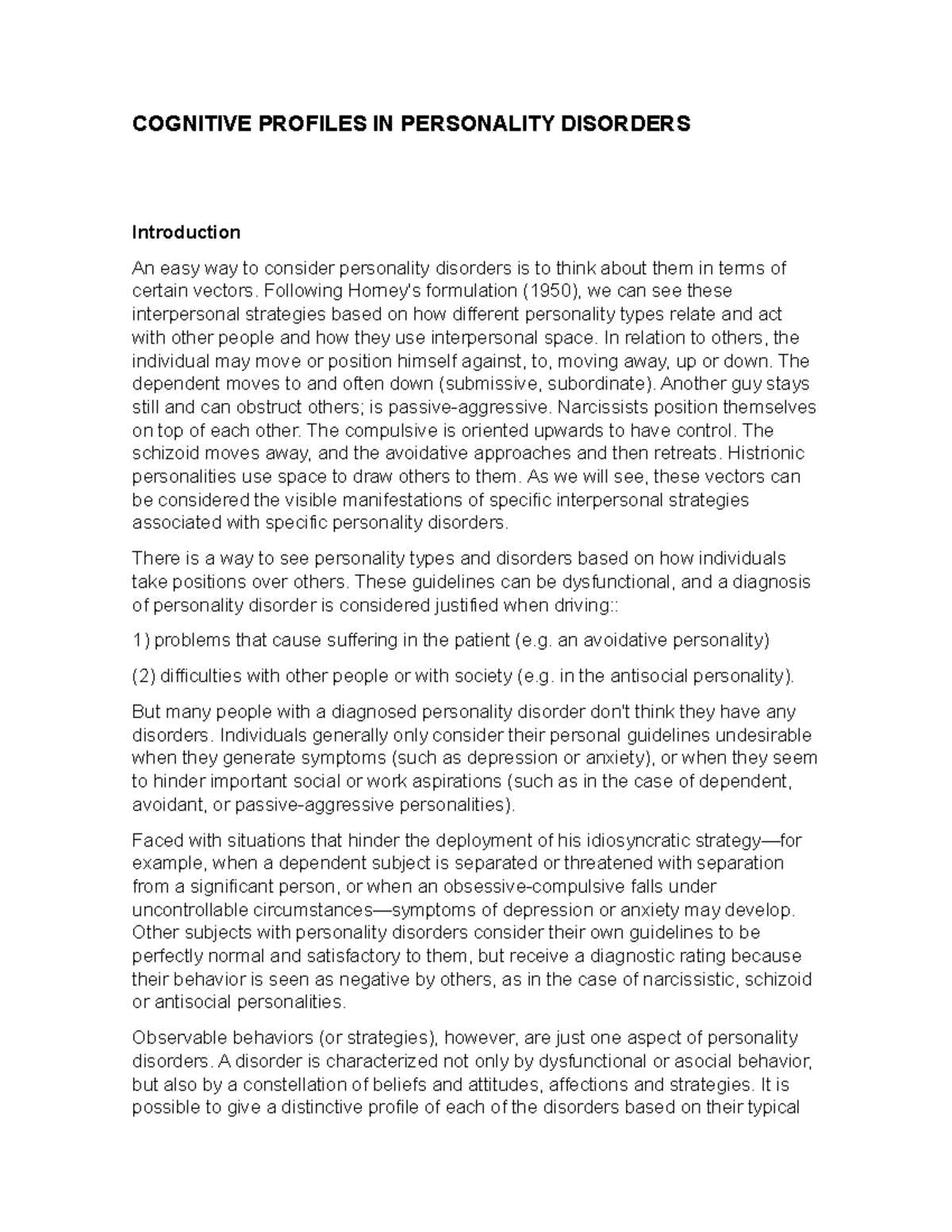 Cognitive profiles in personality disorders - COGNITIVE PROFILES IN ...