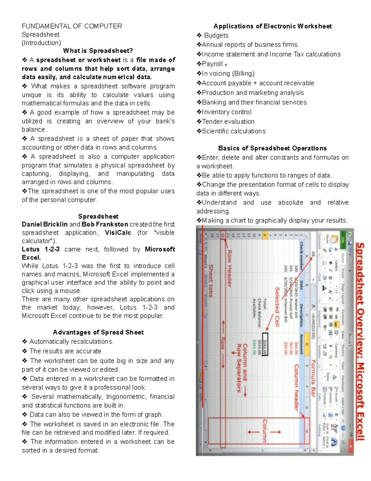 Introduction-to-excel - FUNDAMENTAL OF COMPUTER Spreadsheet ...