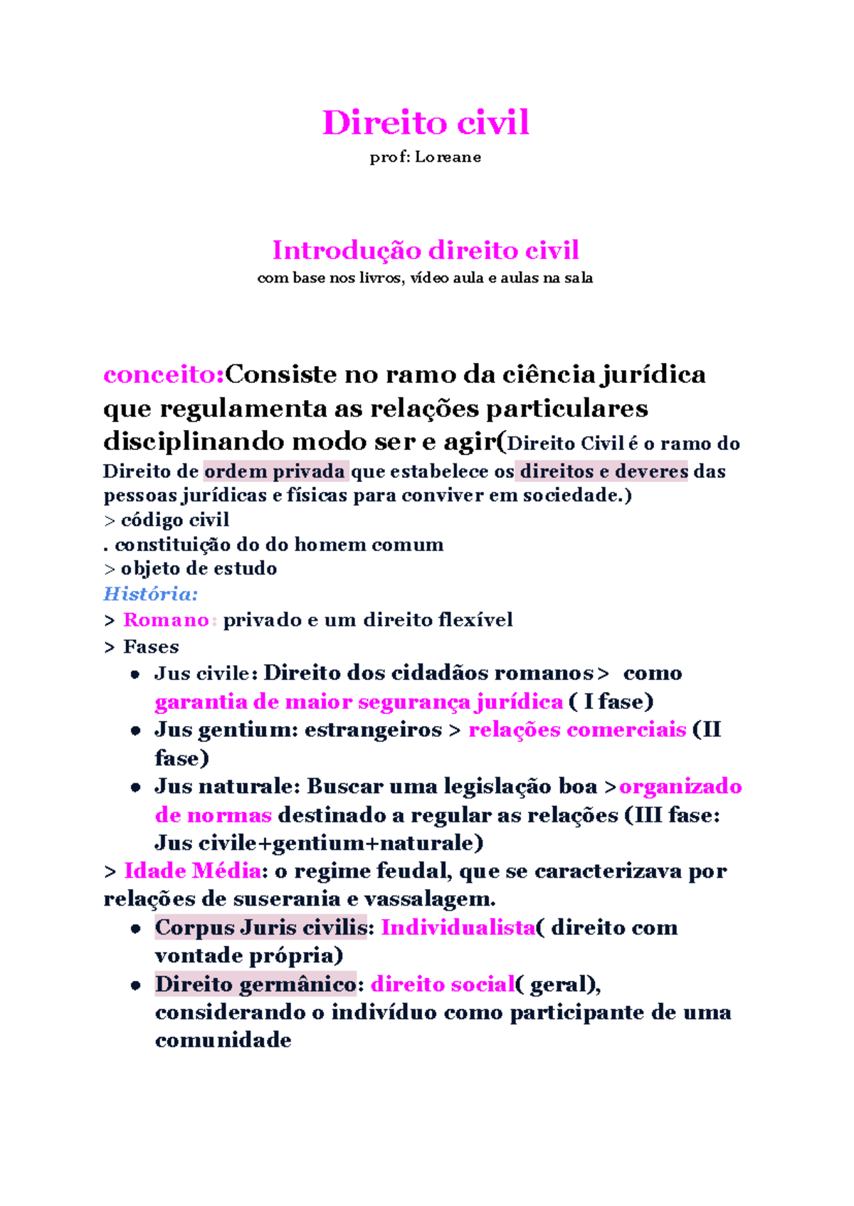 Direito civil - MATERIAL DE APOIO - Direito civil prof: Loreane ...
