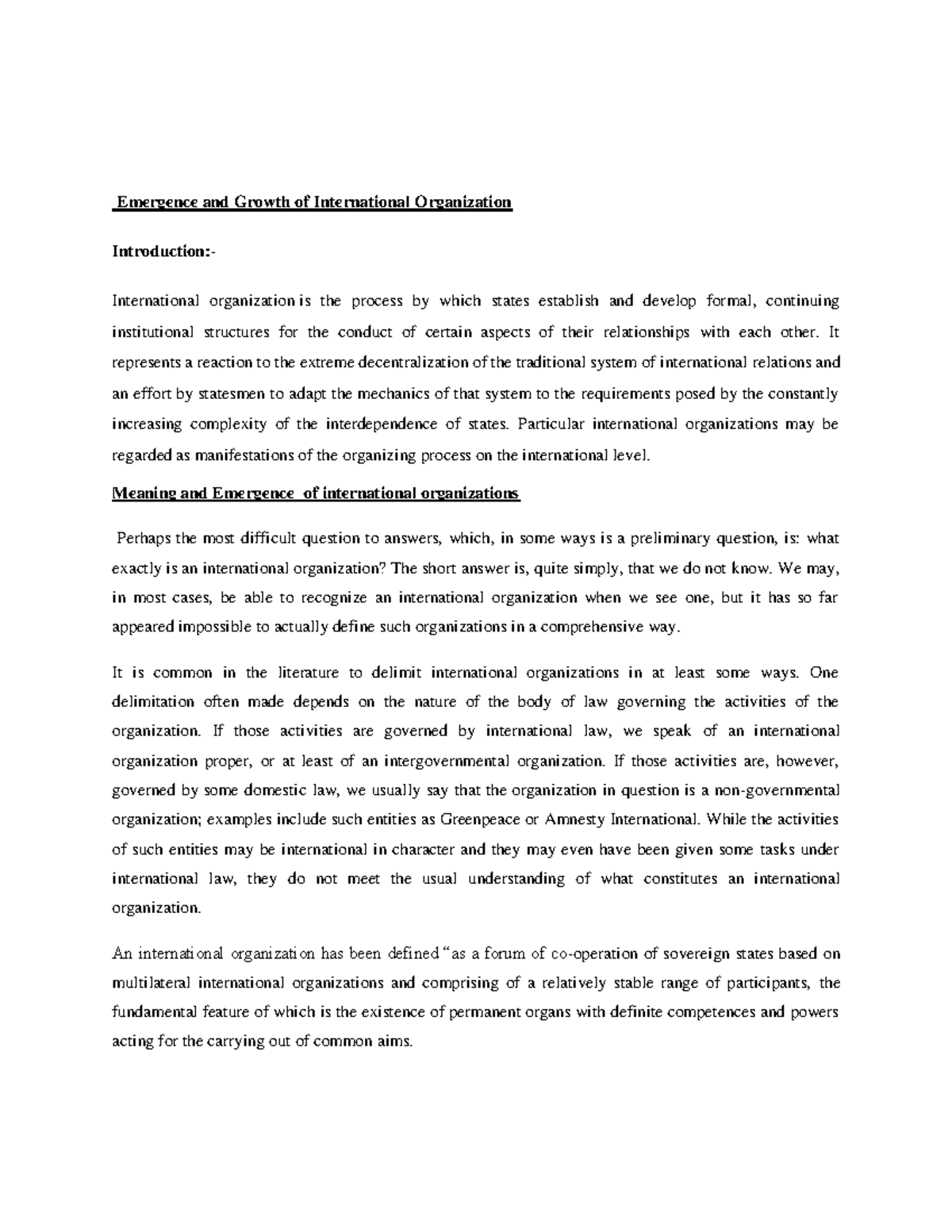 Emergence And Growth Of International Organization Emergence And emergence-and-growth-of-international-organization-emergence-and